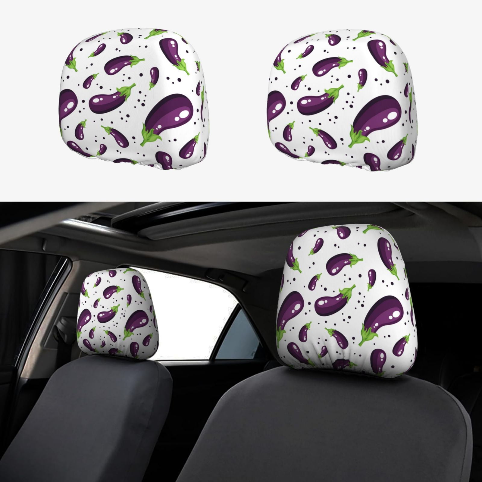 2 PCS Car Headrest Cover, Eggplant polka dots Soft Car Seat Head Rest ...