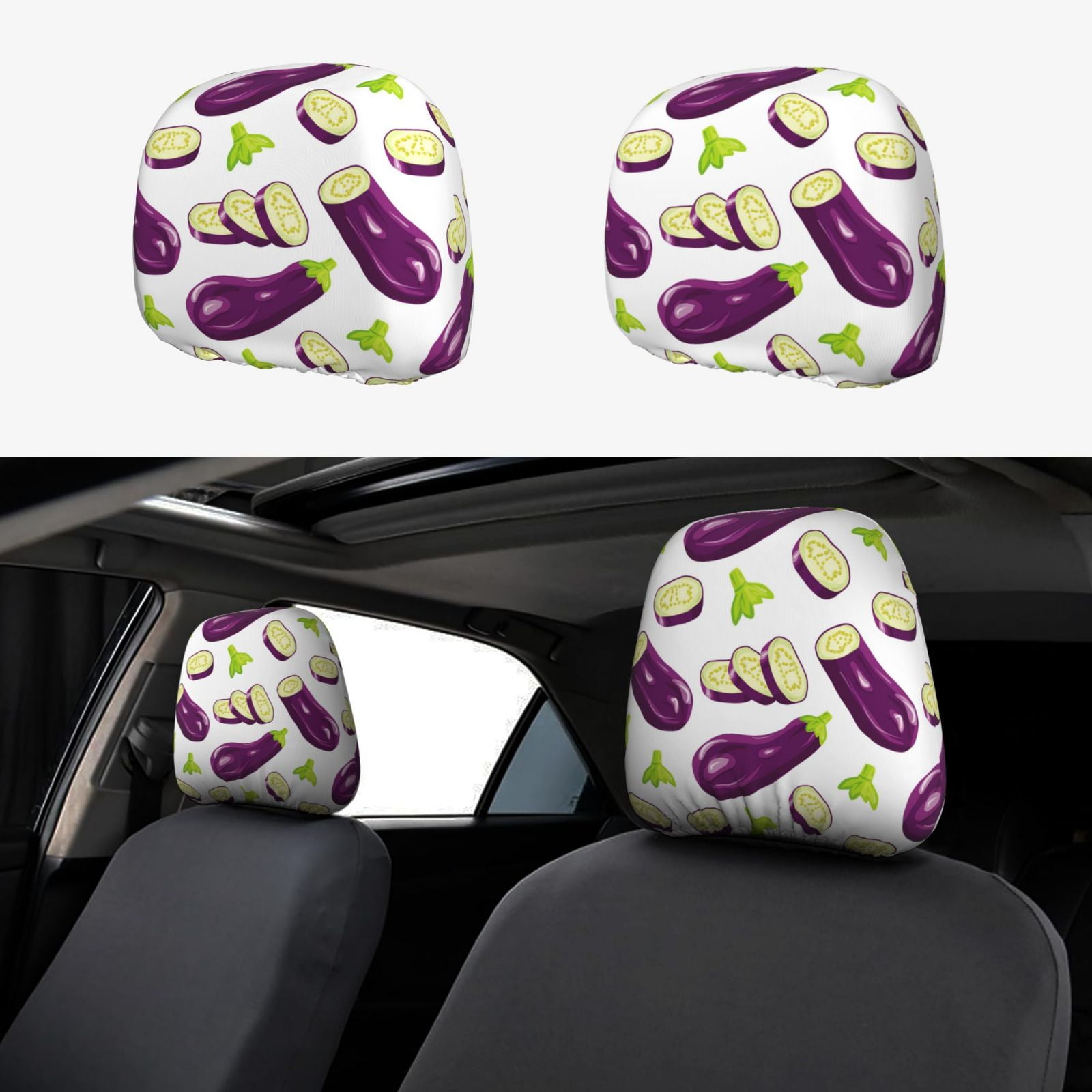 2 PCS Car Headrest Cover, Eggplant slices purple Soft Car Seat Head ...
