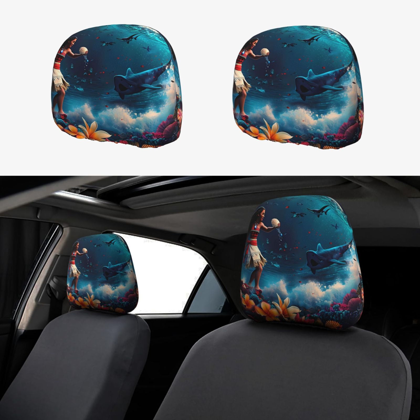2 PCS Car Headrest Cover, Fantasy Underwater Adventure Soft Car Seat ...