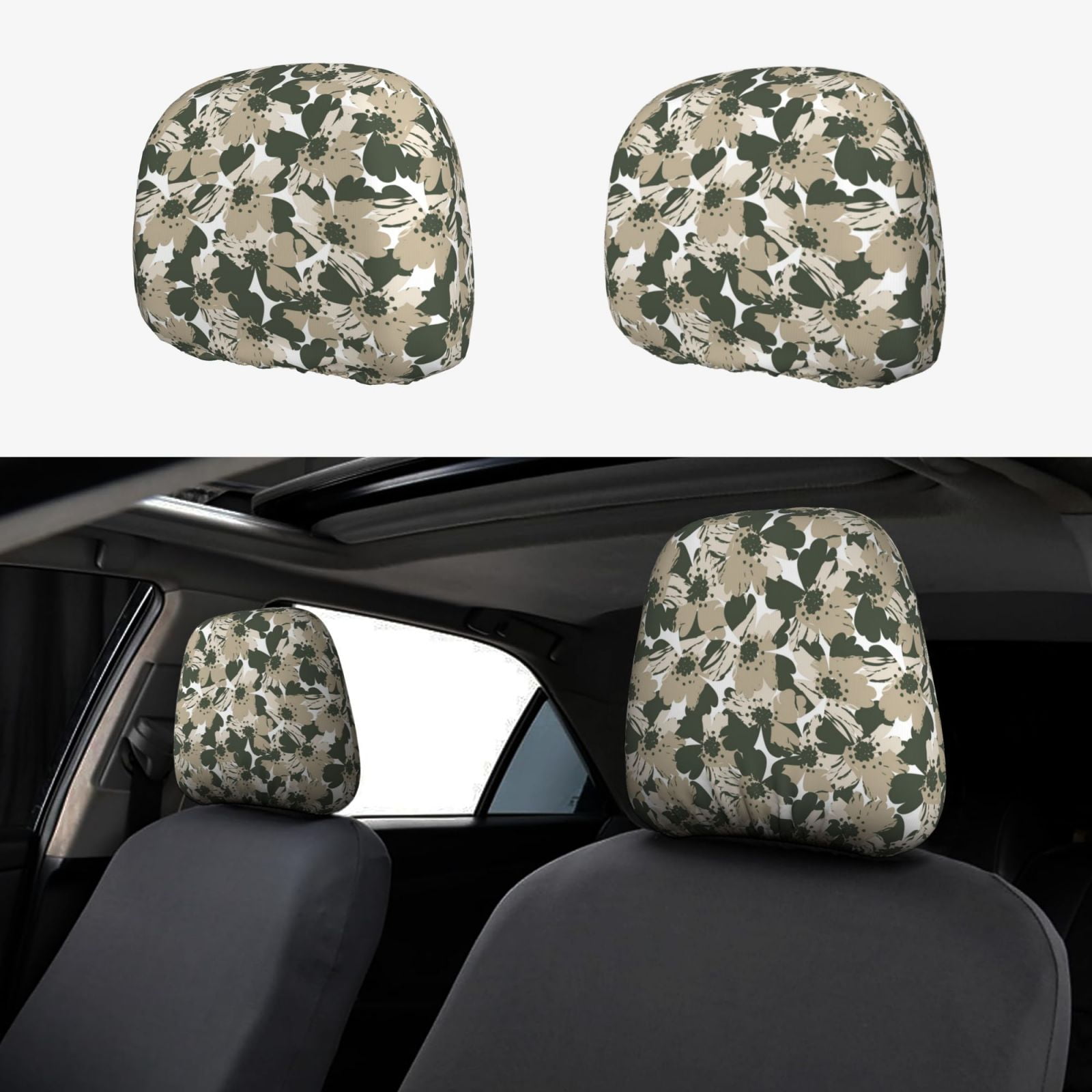 2 PCS Car Headrest Cover, Flower Camouflage Soft Car Seat Head Rest ...