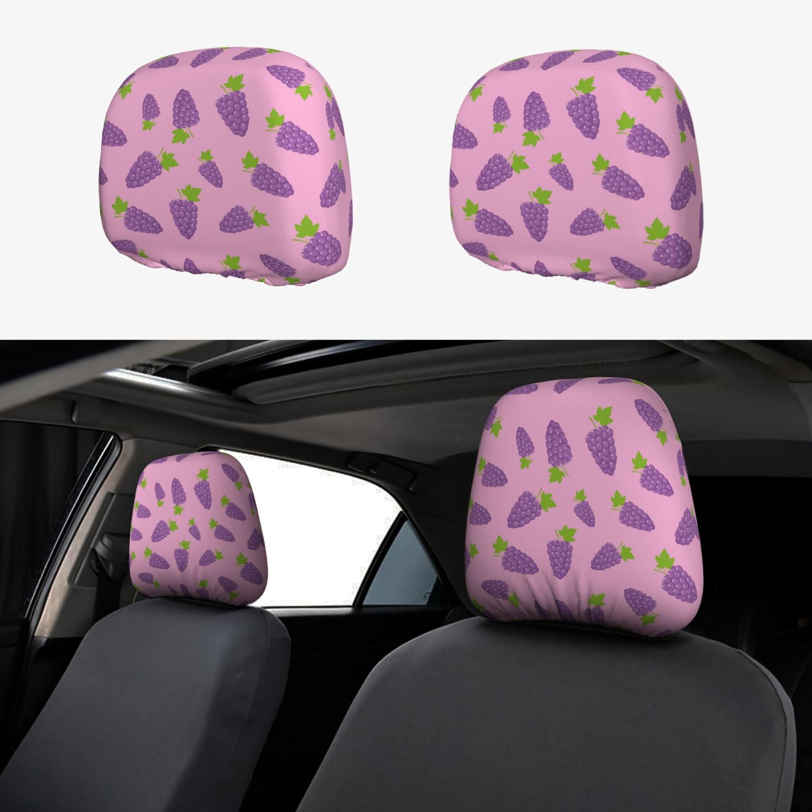 2 PCS Car Headrest Cover, Funny Grape Pink Green Soft Car Seat Head ...
