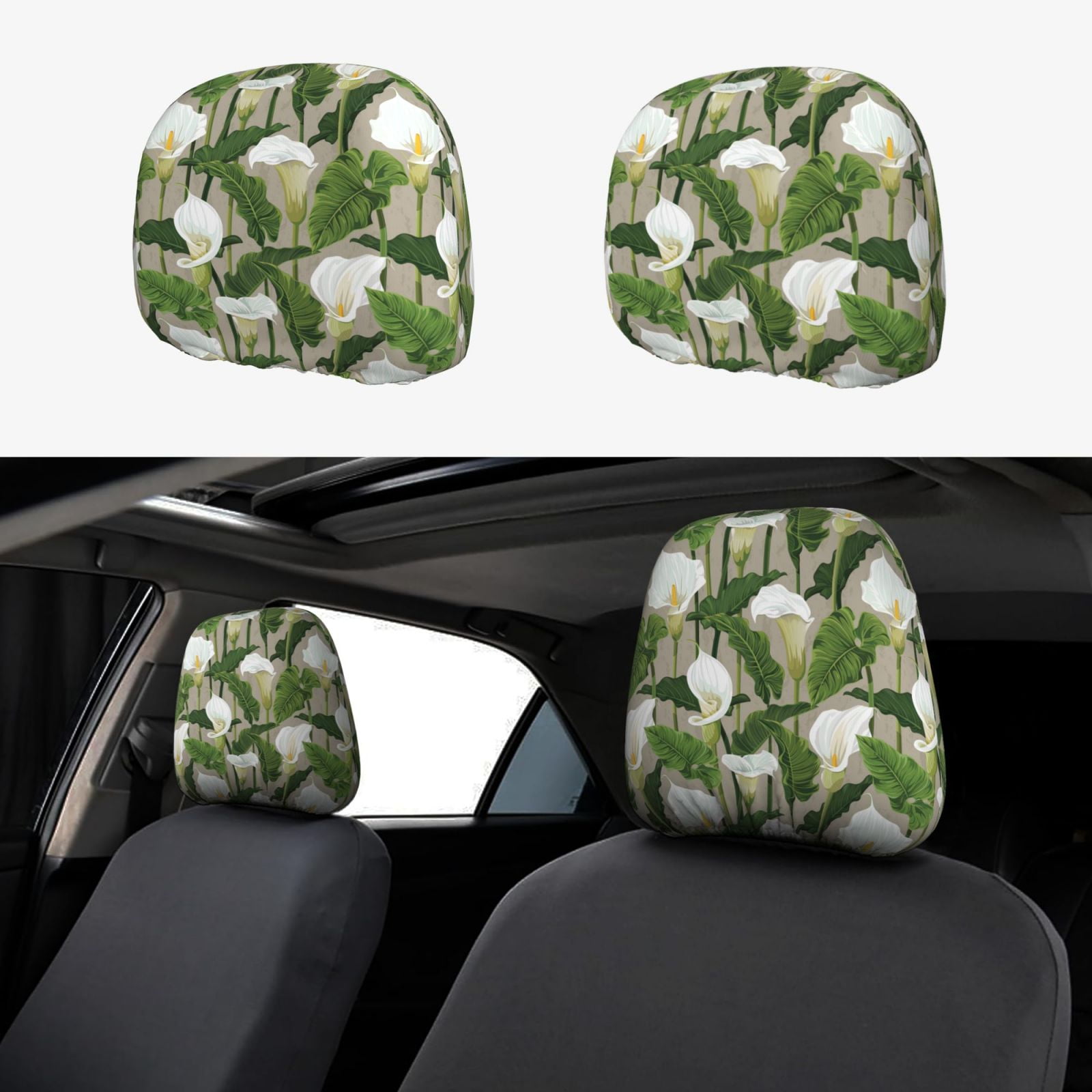 2 PCS Car Headrest Cover, Gorgeous Calla Lily Flowers Soft Car Seat ...