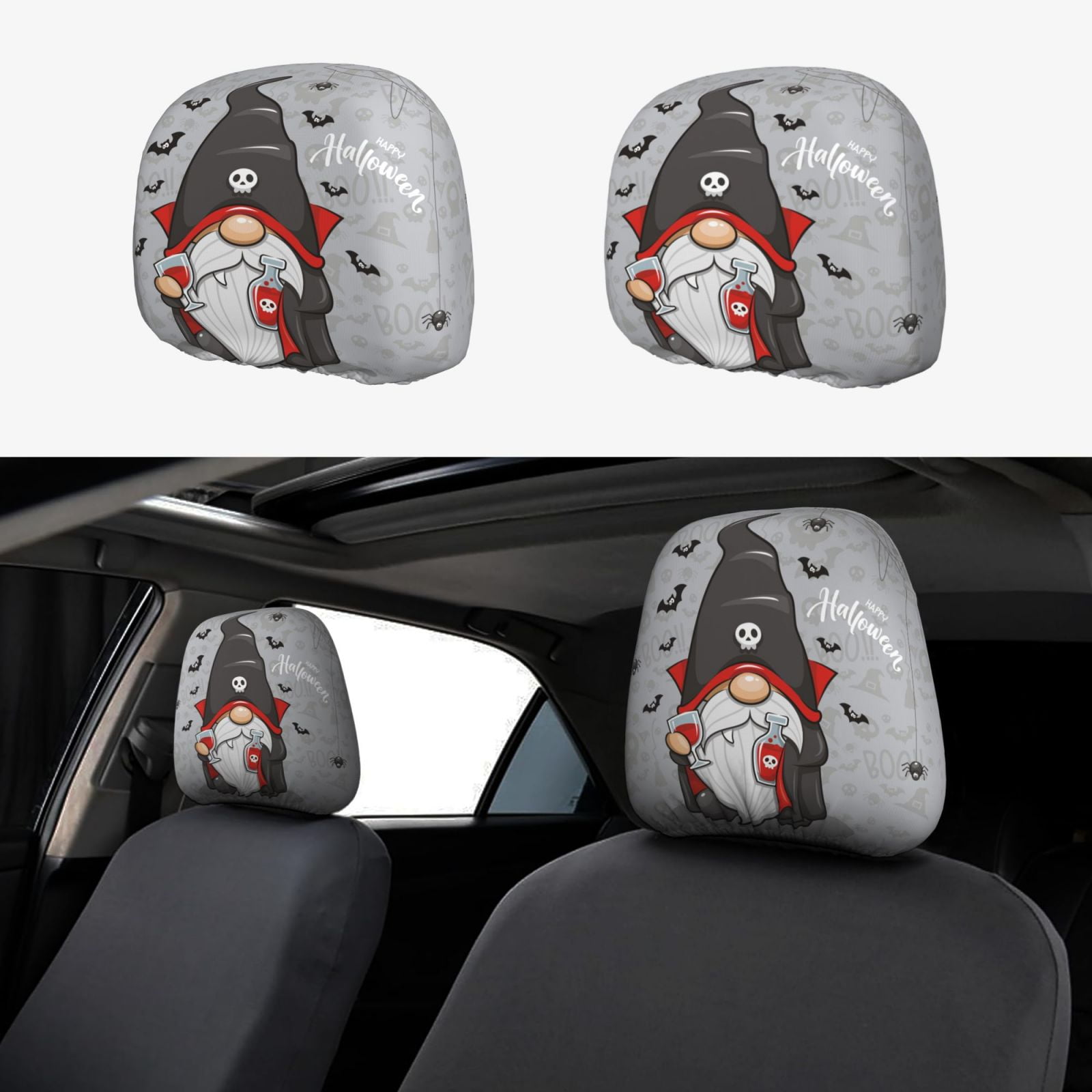 2 PCS Car Headrest Cover Halloween Happy Old Man C Breathable Flexible ...