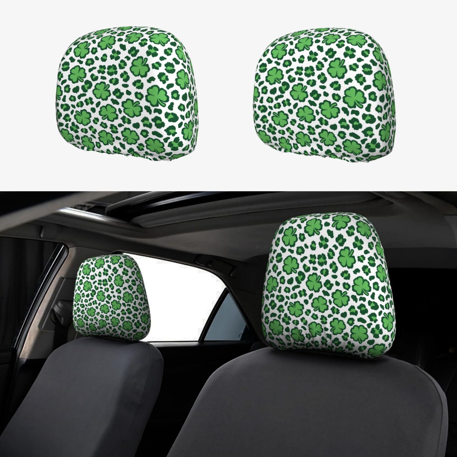 2 PCS Car Headrest Cover, Leopard print St. Patrick's Day Soft Car Seat ...