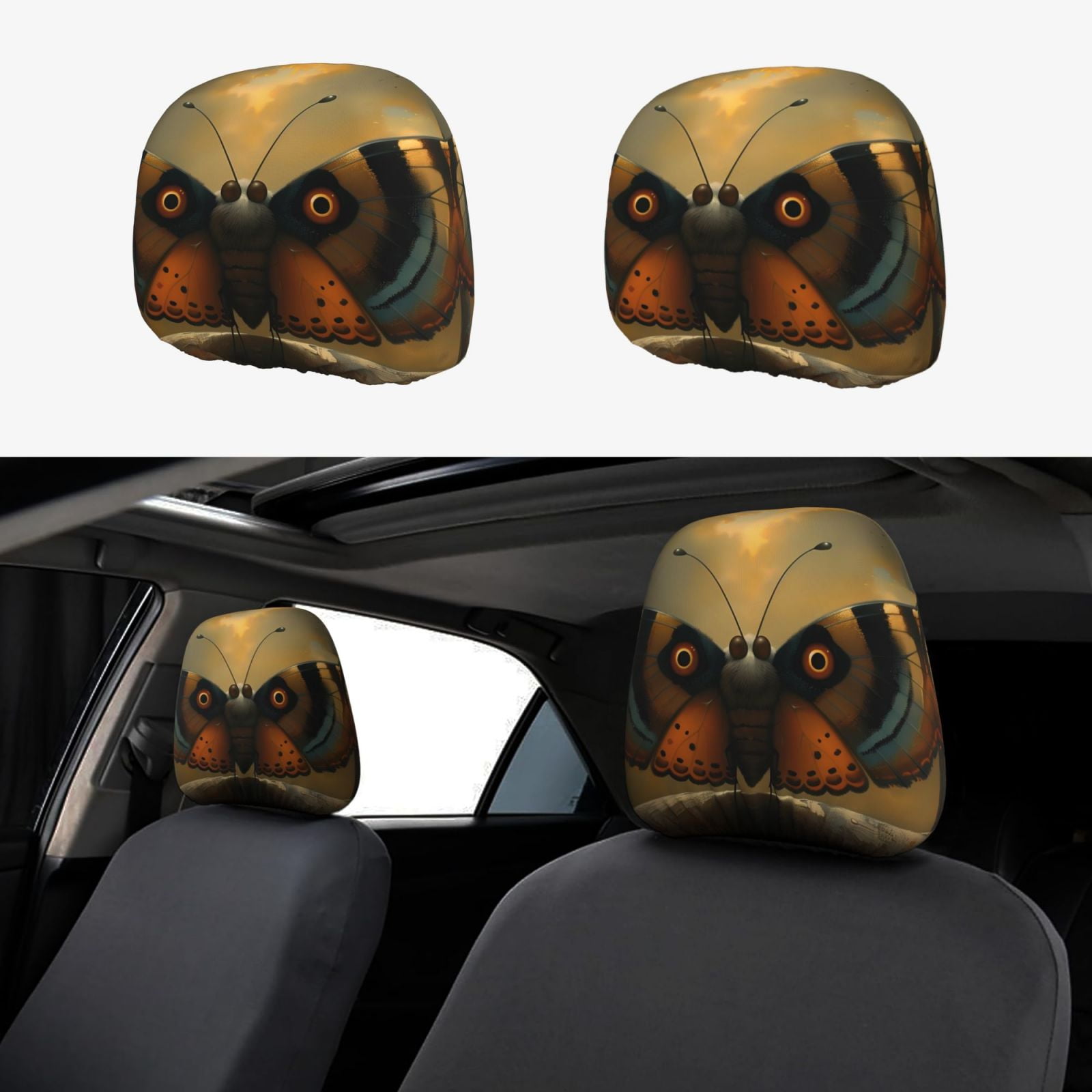 2 PCS Car Headrest Cover, Majestic Butterfly Sunset Soft Car Seat Head ...