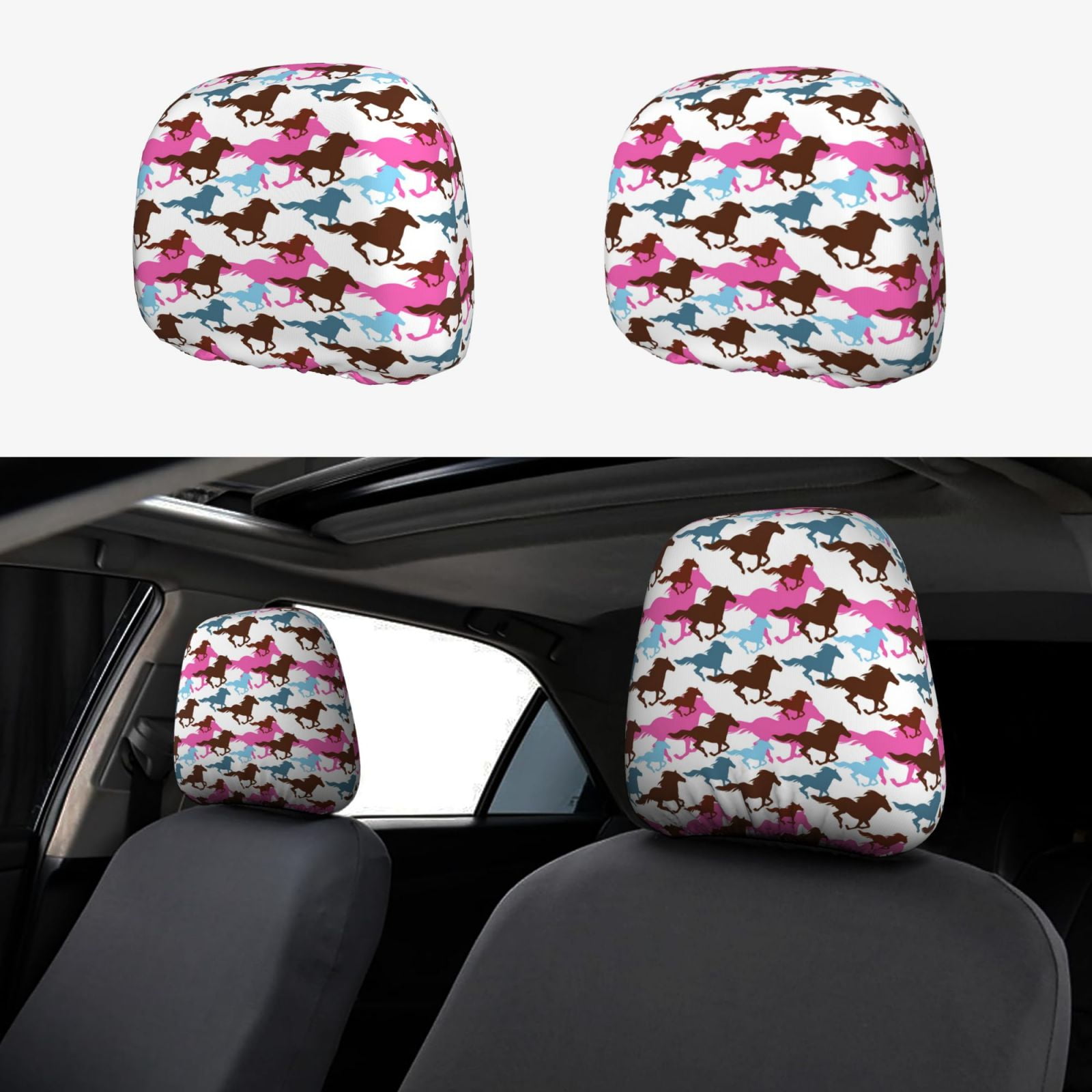 2 PCS Car Headrest Cover, Minimalist Multicolor Horse Soft Car Seat ...