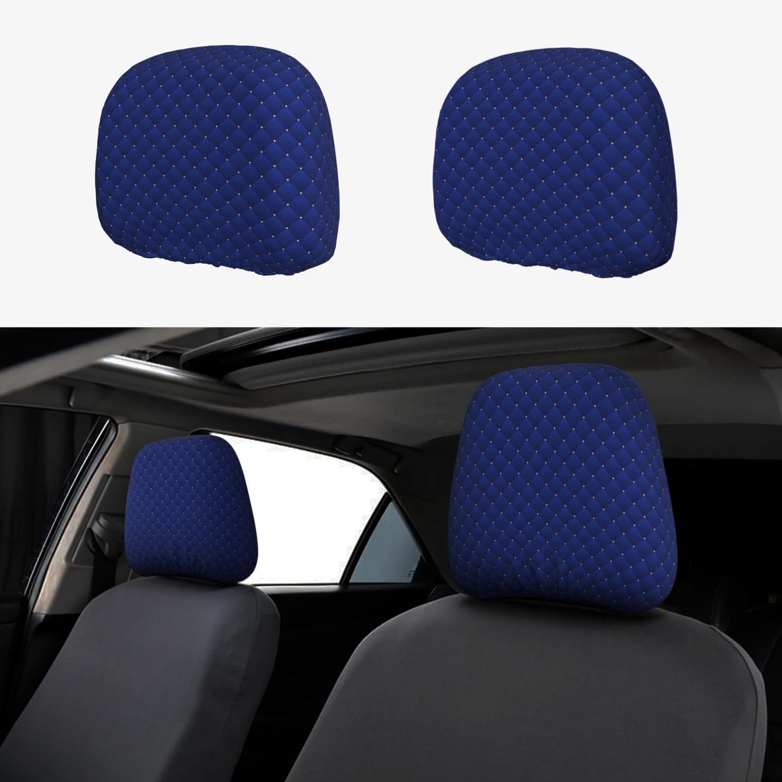 2 PCS Car Headrest Cover, Navy Blue Soft Car Seat Head Rest Cover ...