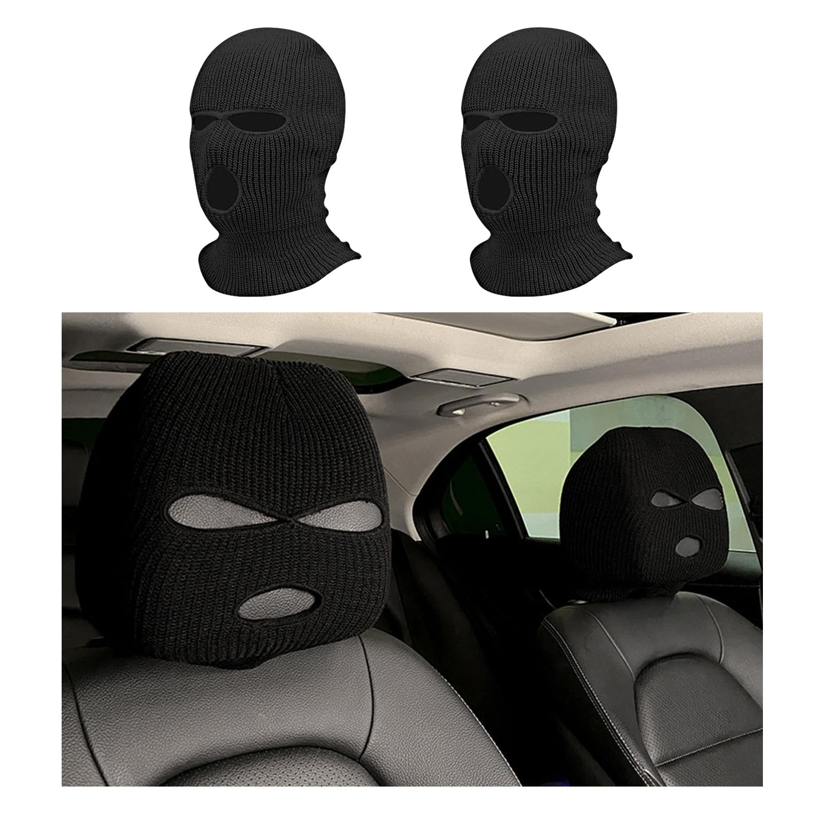2 PCS Car Headrest Cover, Personalized Funny Car Seat Full Face Mask ...