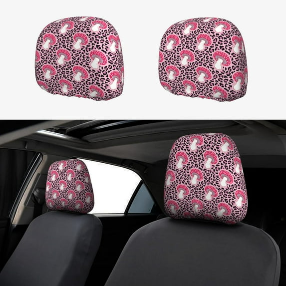 2 PCS Car Headrest Cover, Pink Leopard Print Mushroom Soft Car Seat ...