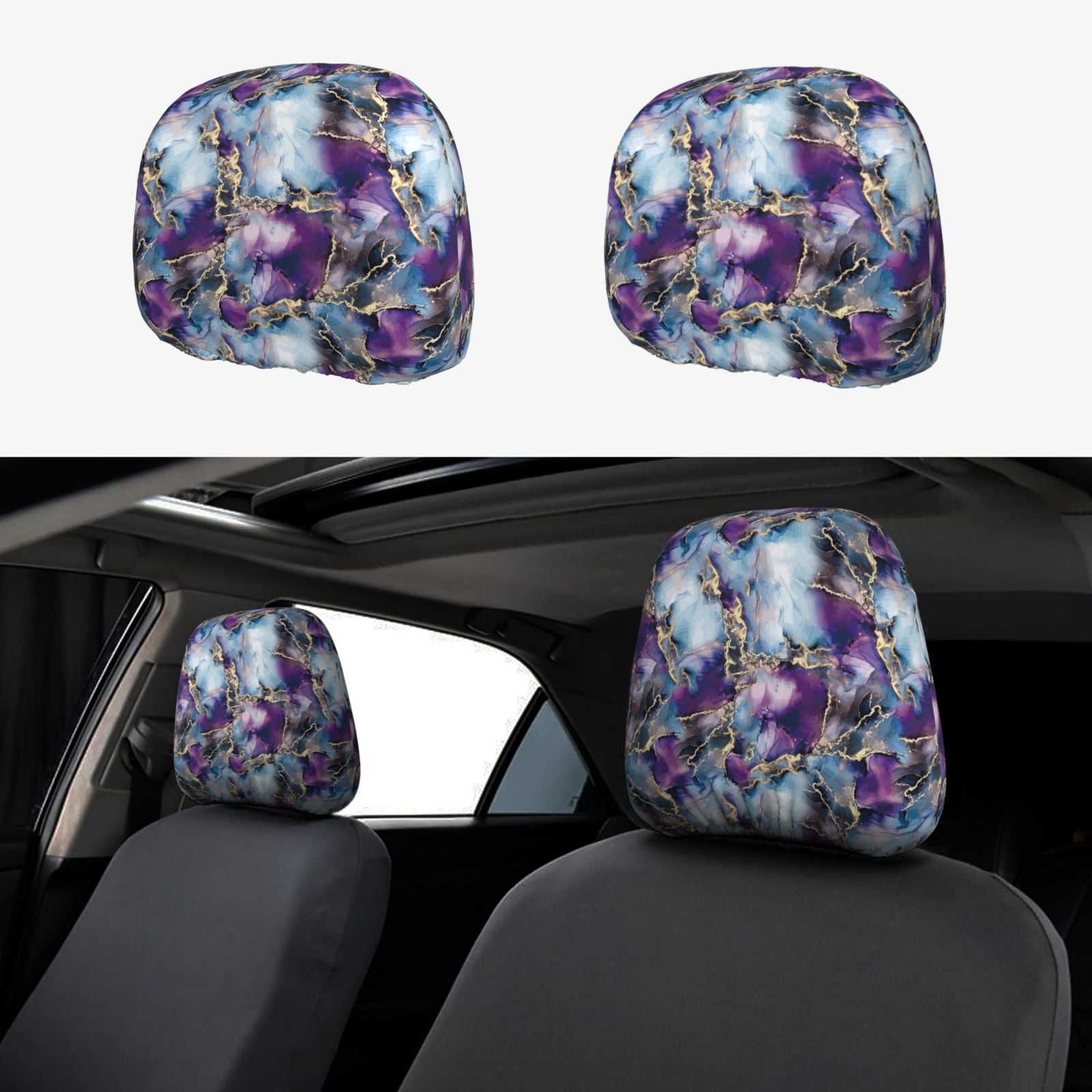 2 PCS Car Headrest Cover, Purple marble texture Soft Car Seat Head Rest ...