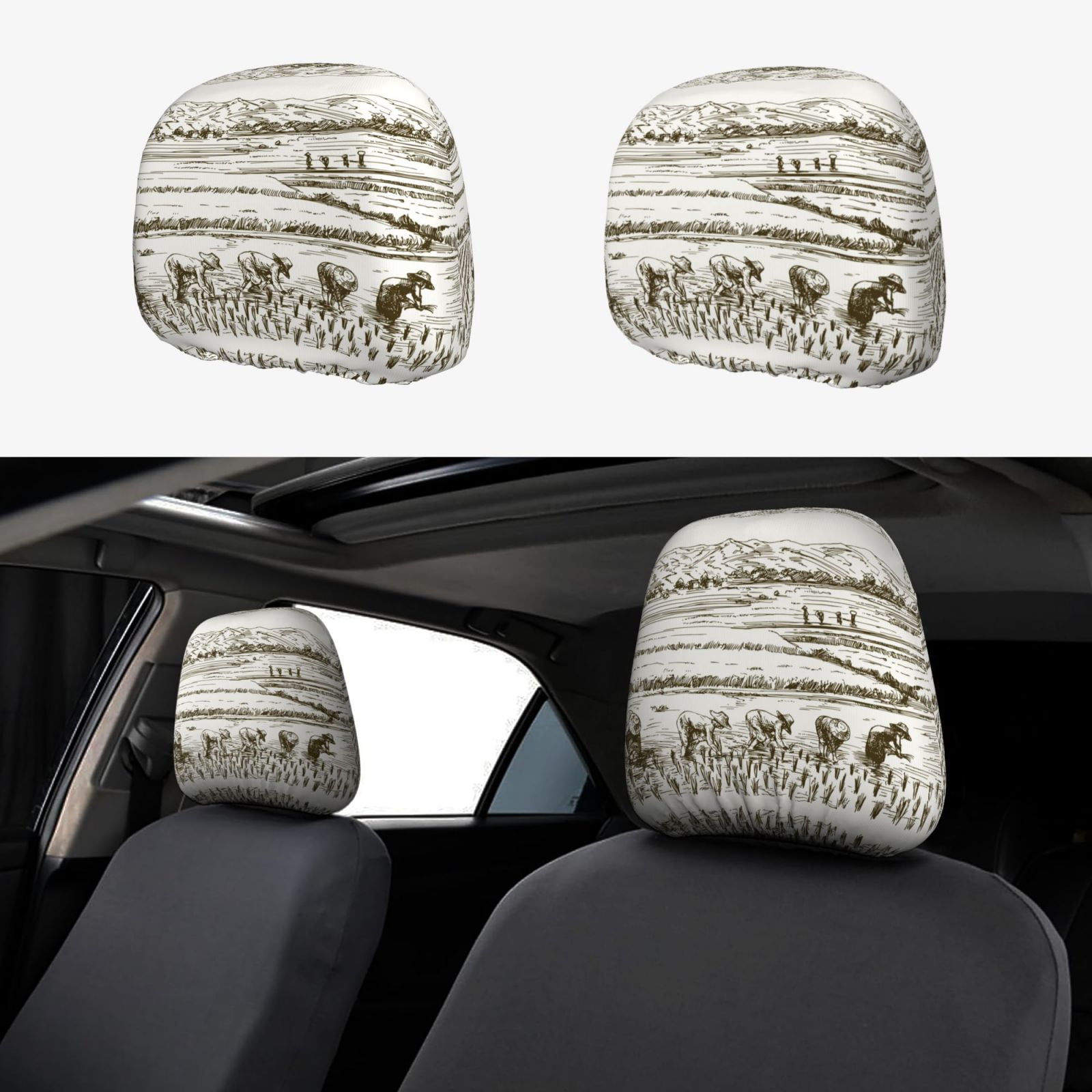 2 PCS Car Headrest Cover, Rice Harvest Soft Car Seat Head Rest Cover ...