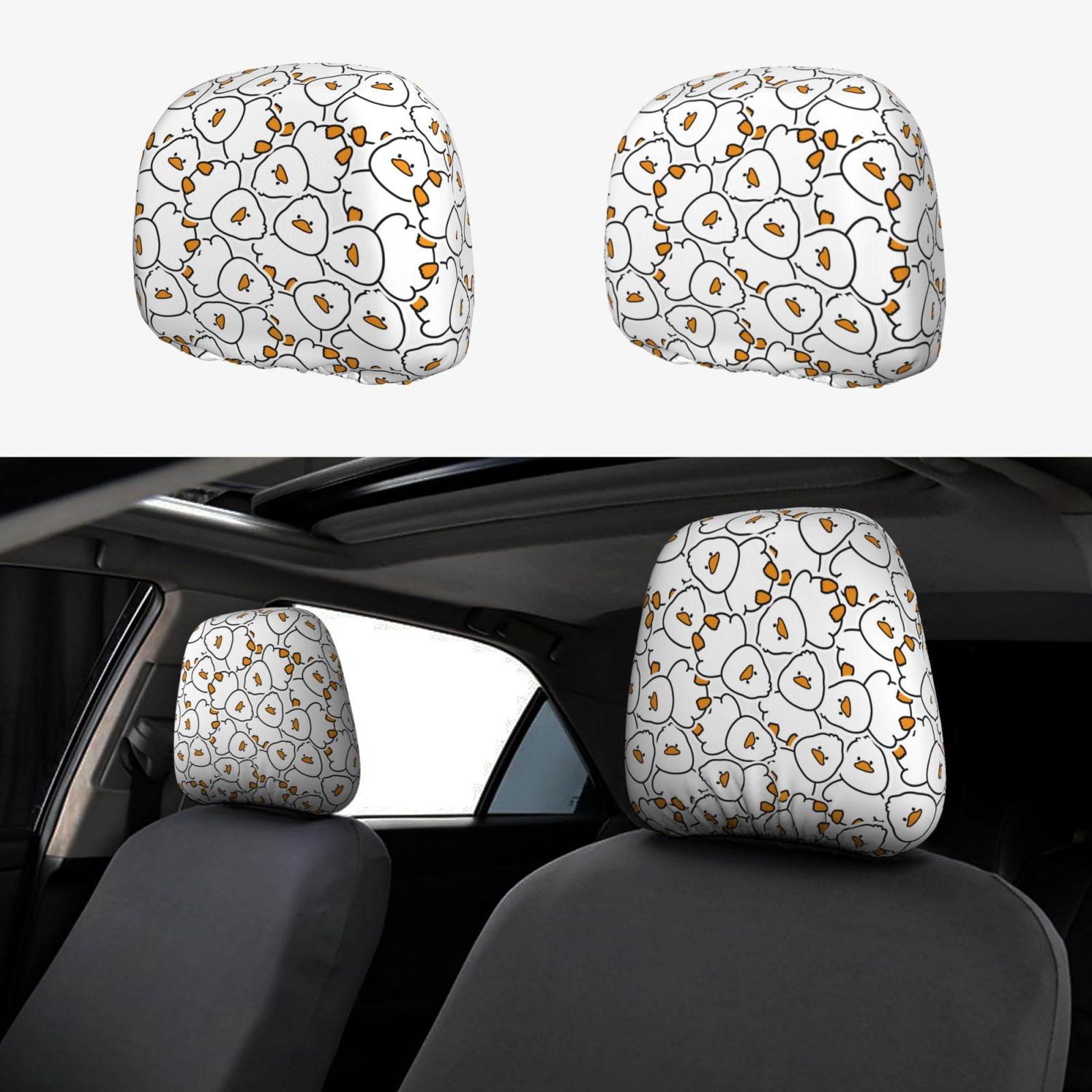2 PCS Car Headrest Cover Simple Lines Cute Duck Breathable Flexible ...