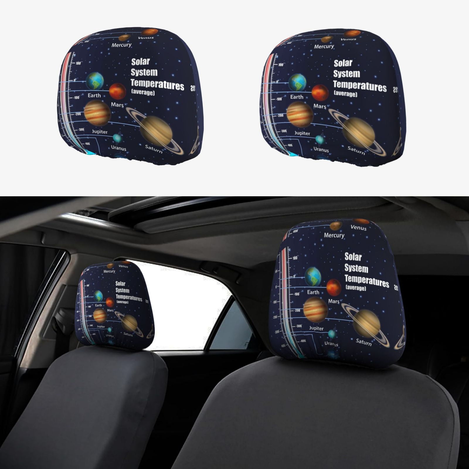 2 PCS Car Headrest Cover, Solar System Temperatures Diagram Soft Car ...