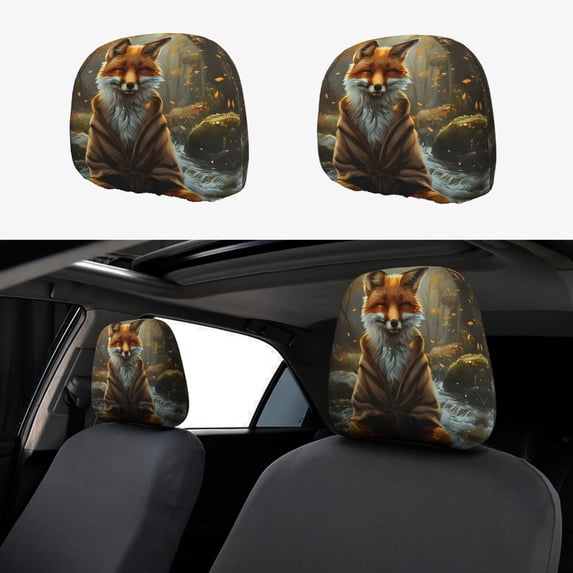 2 PCS Car Headrest Cover, Streamside Meditating Fox Soft Car Seat Head ...