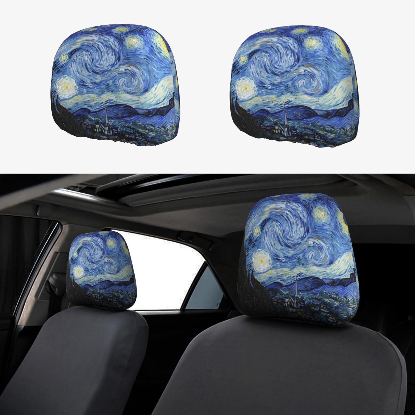 2 PCS Car Headrest Cover, The Starry Night Soft Car Seat Head Rest ...