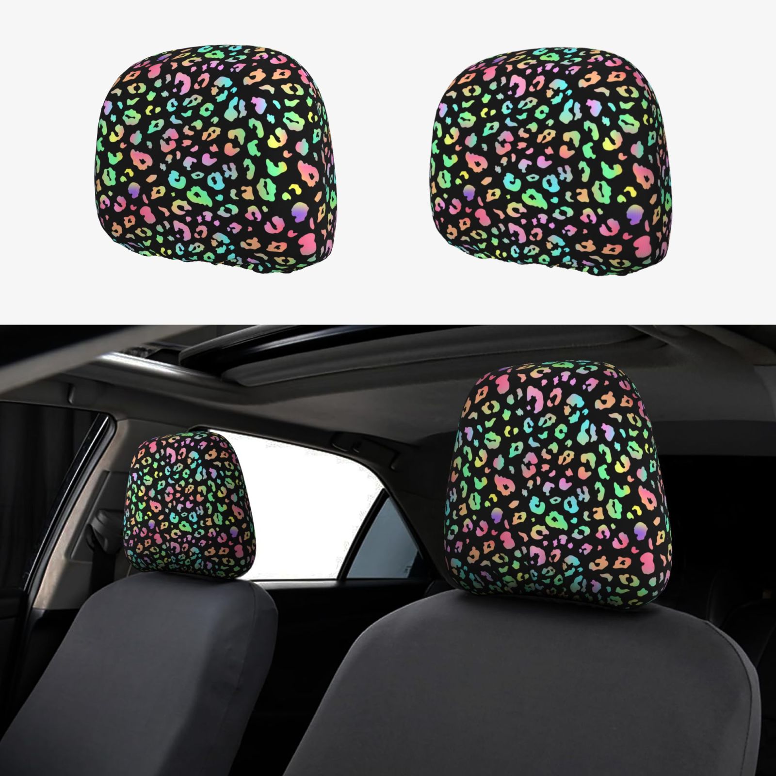 2 PCS Car Headrest Cover, Trendy Leopard black Soft Car Seat Head Rest ...