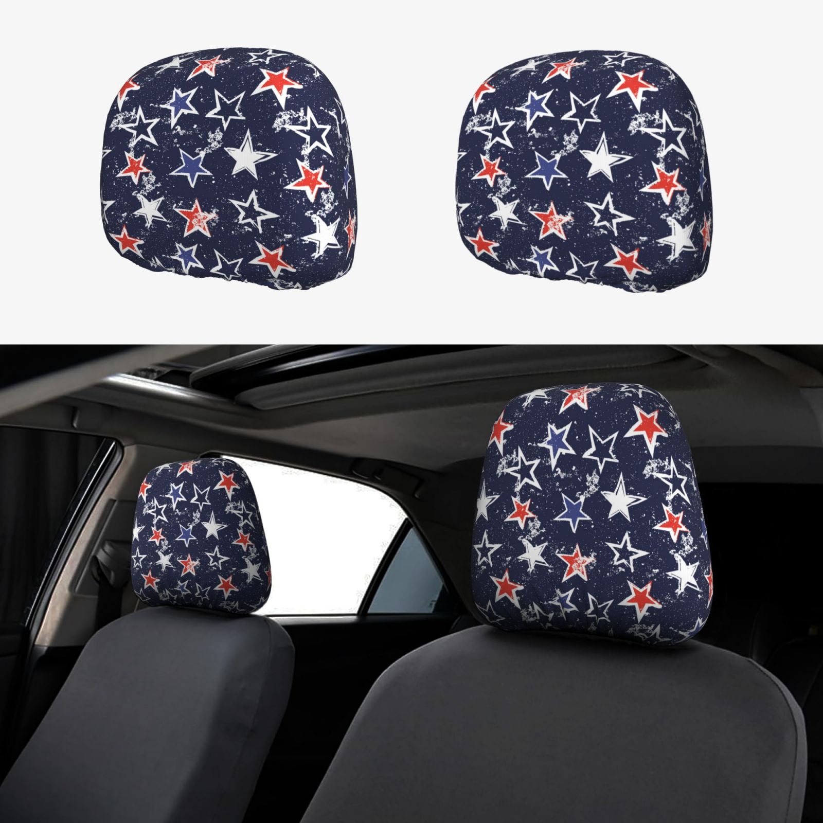 2 PCS Car Headrest Cover, USA Stars Soft Car Seat Head Rest Cover ...