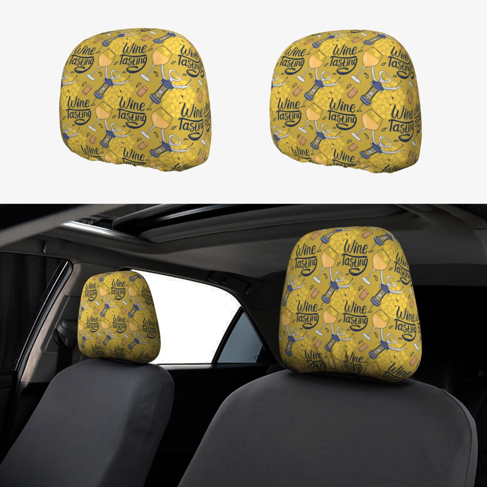 2 PCS Car Headrest Cover White Wine Seamless Breathable Flexible ...