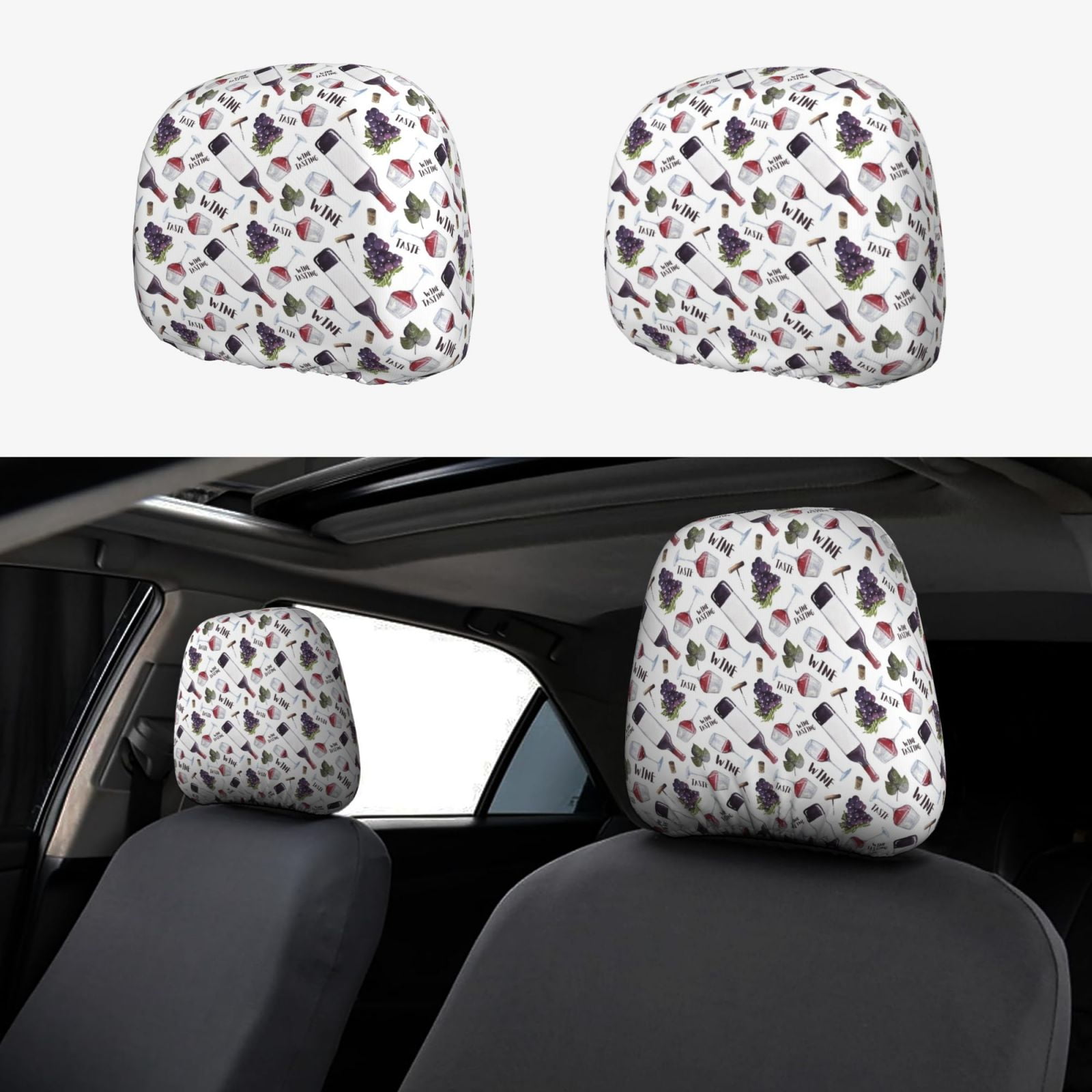 2 PCS Car Headrest Cover, Wine Glasses2 Soft Car Seat Head Rest Cover ...