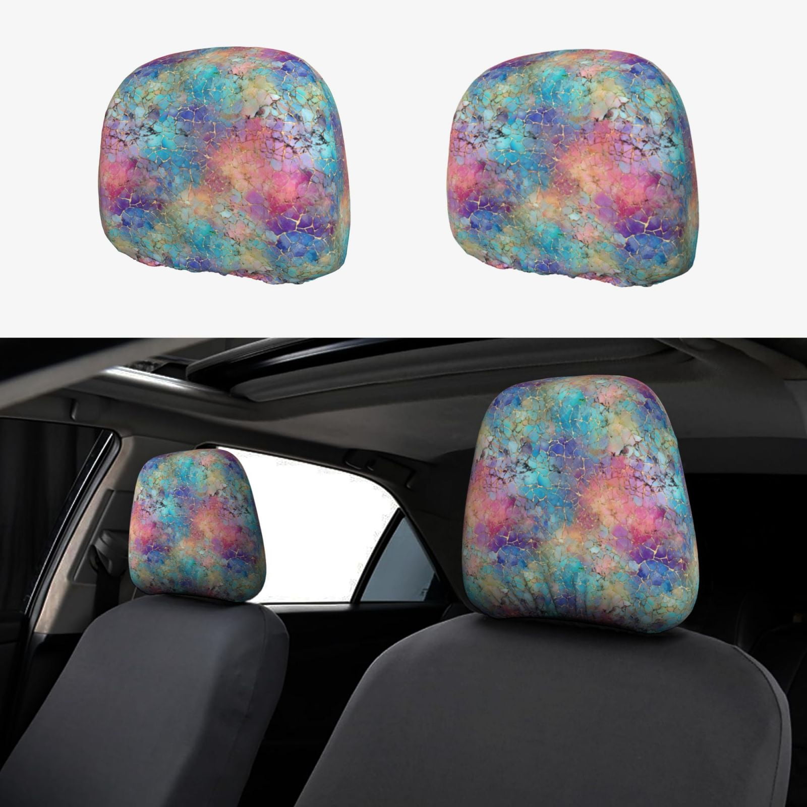 2 PCS Car Headrest Cover, blue pink colorful cracked texture Soft Car ...