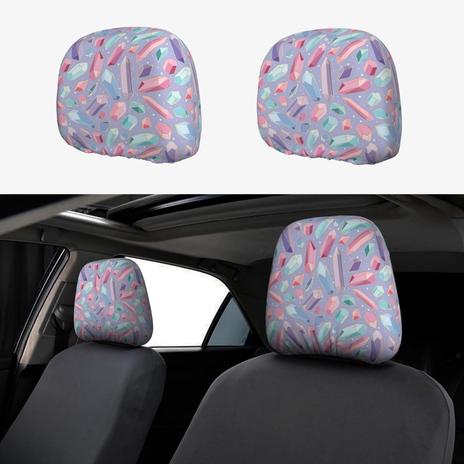 2 PCS Car Headrest Cover, colored crystals Soft Car Seat Head Rest ...