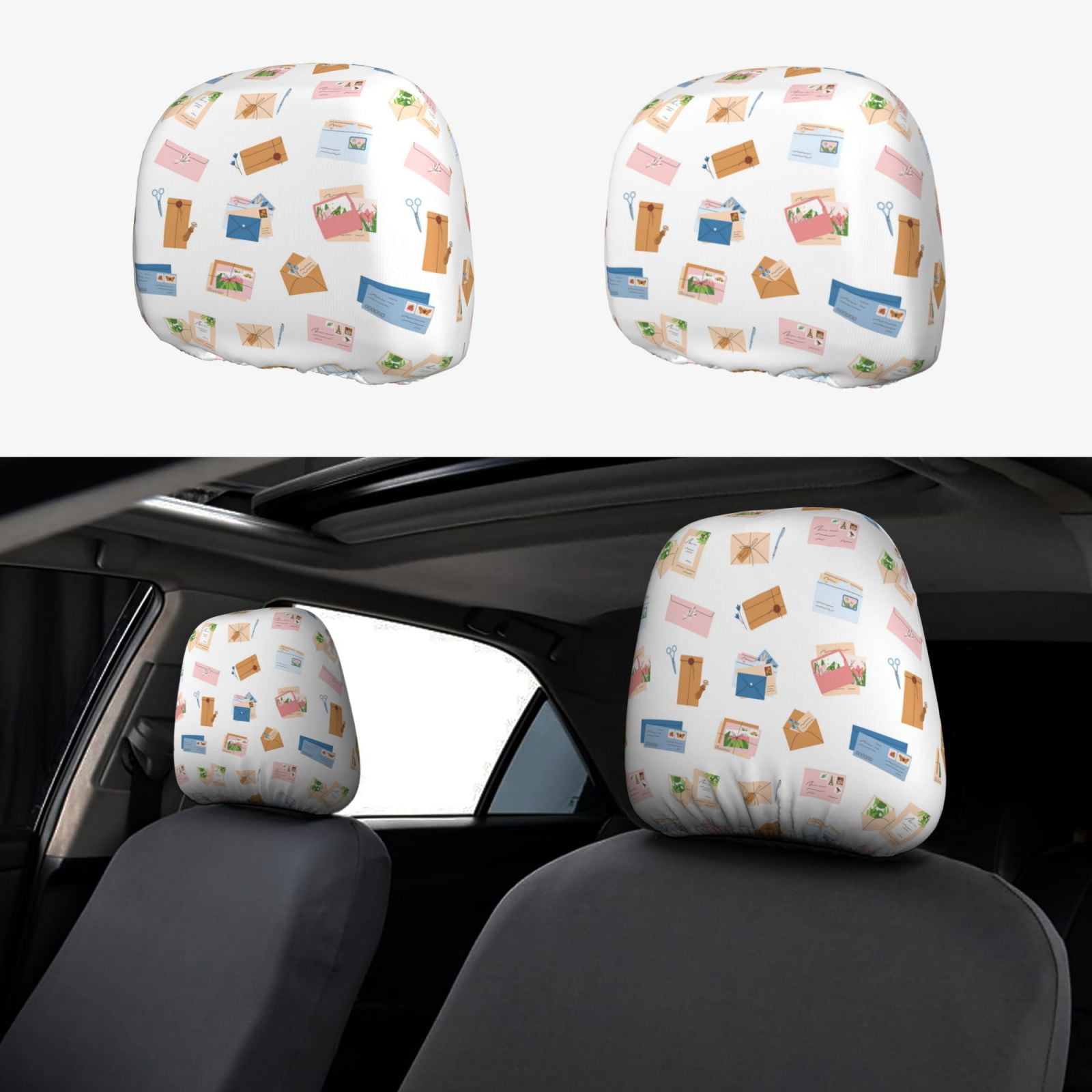 2 PCS Car Headrest Cover, colors envelope Pattern Soft Car Seat Head ...