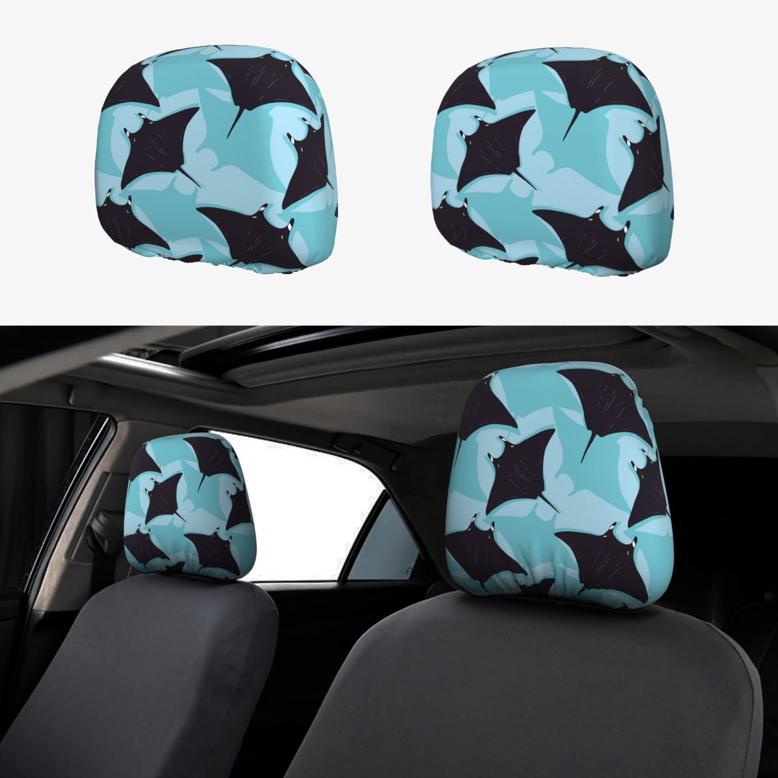 2 PCS Car Headrest Cover, cool stingray Mint green Soft Car Seat Head ...