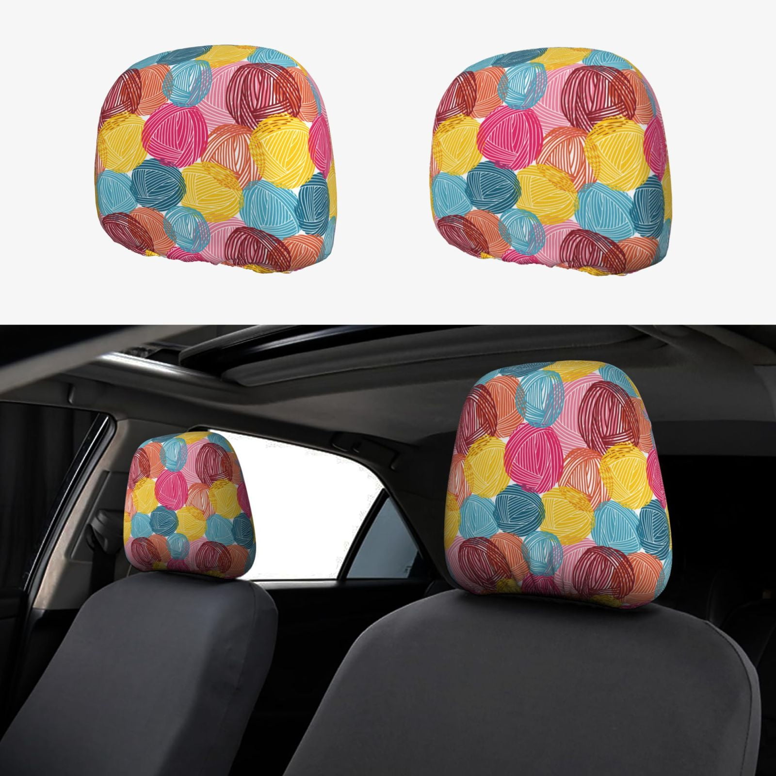 2 PCS Car Headrest Cover, cute Wool balls colorful Soft Car Seat Head ...