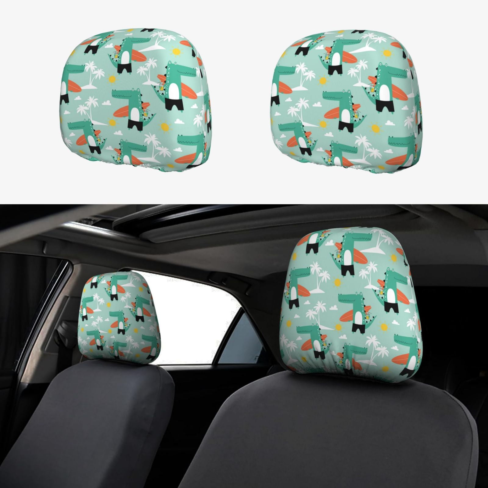 2 PCS Car Headrest Cover, cute crocodile pattern Soft Car Seat Head ...