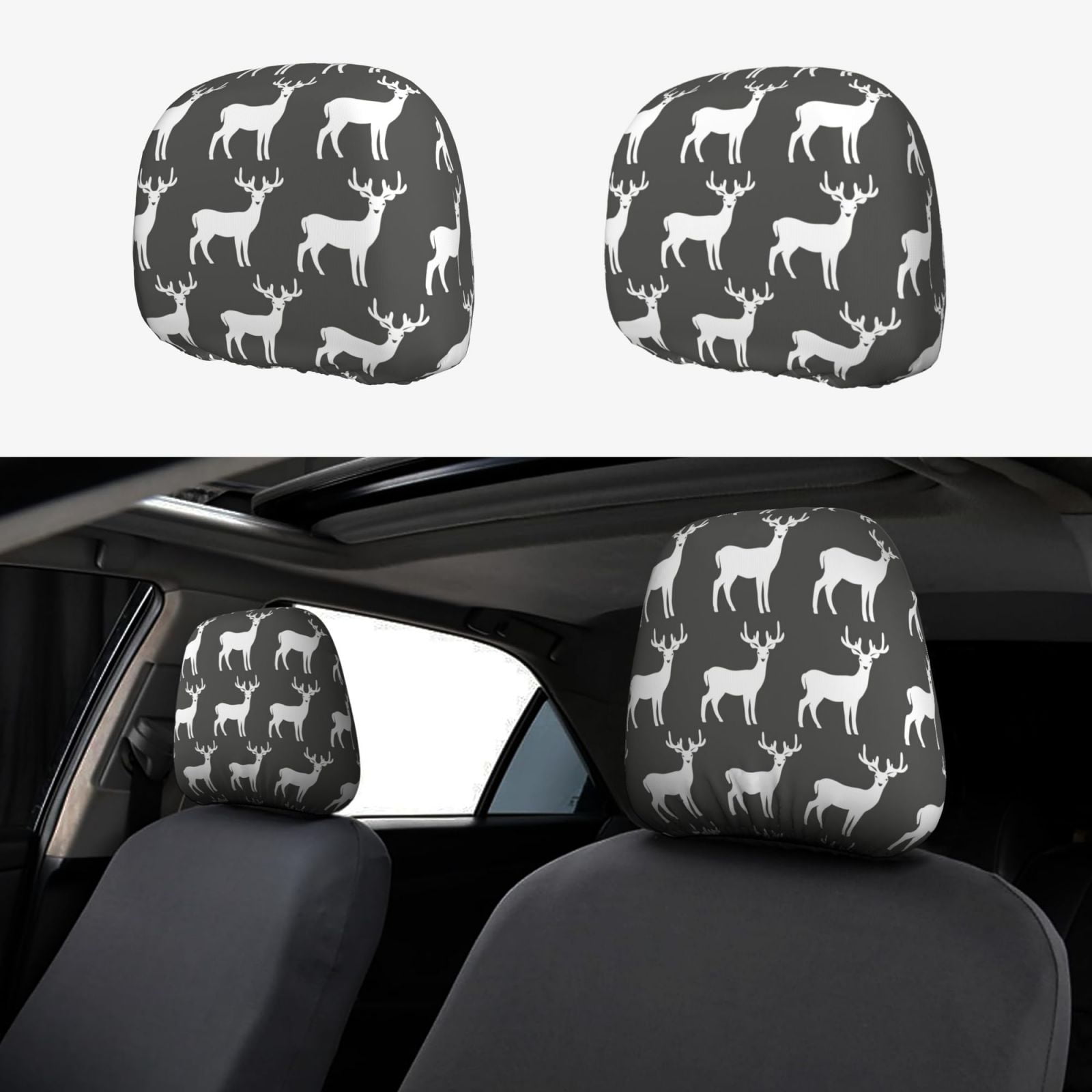 2 PCS Car Headrest Cover, cute white Deer print Soft Car Seat Head Rest ...