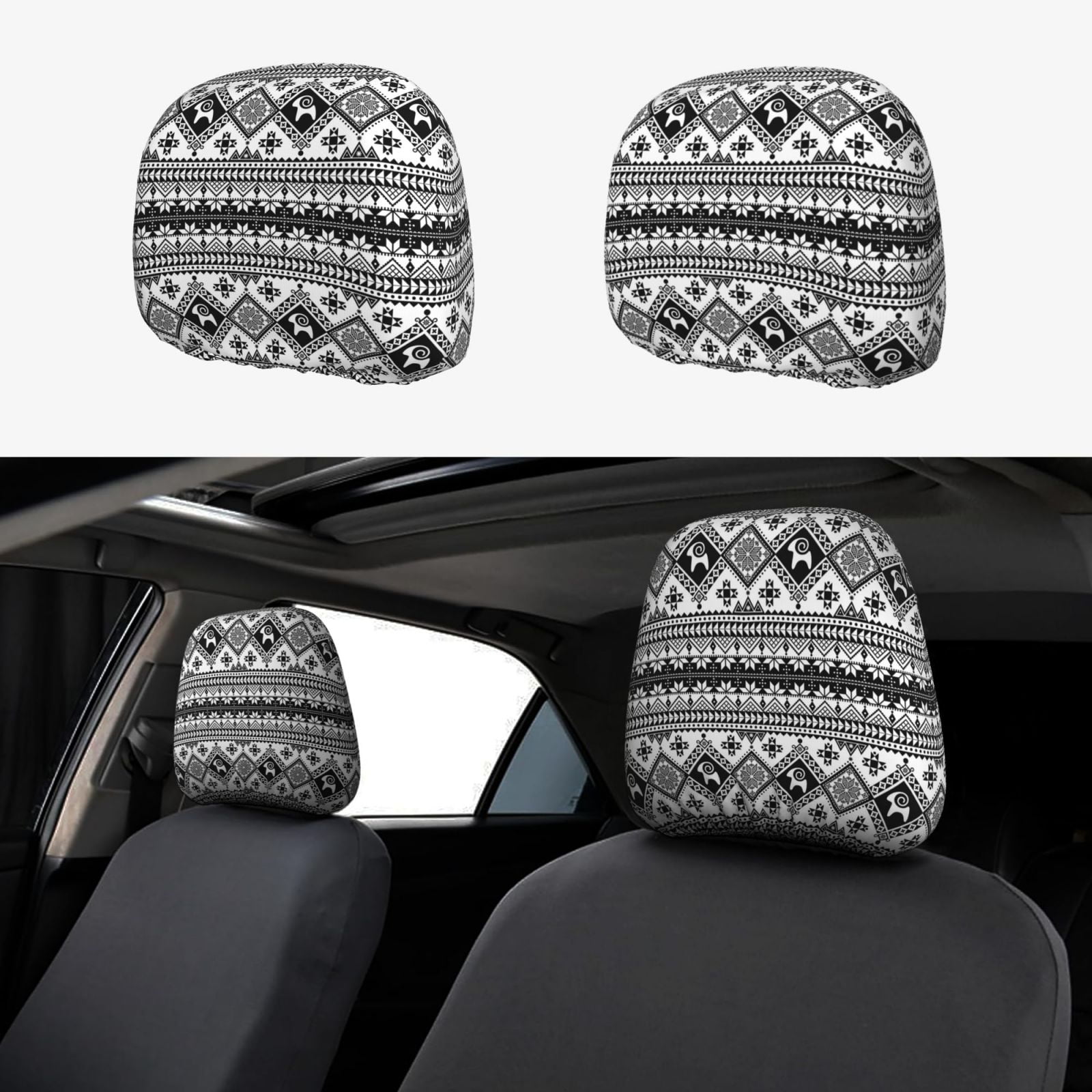 2 PCS Car Headrest Cover goats Easter eggs Ukraine stars Breathable ...