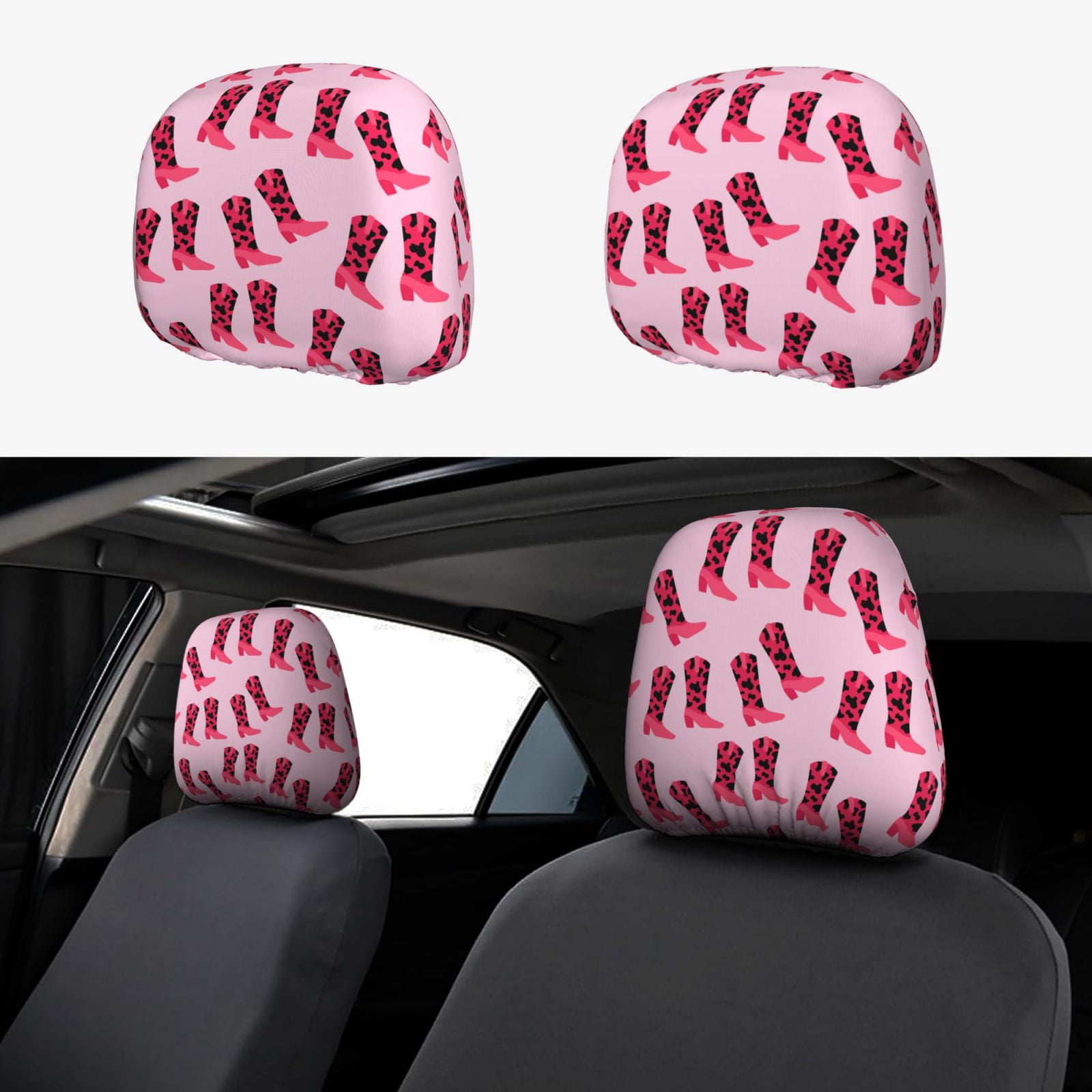 2 PCS Car Headrest Cover, pink cowgirl red boots Western Soft Car Seat ...