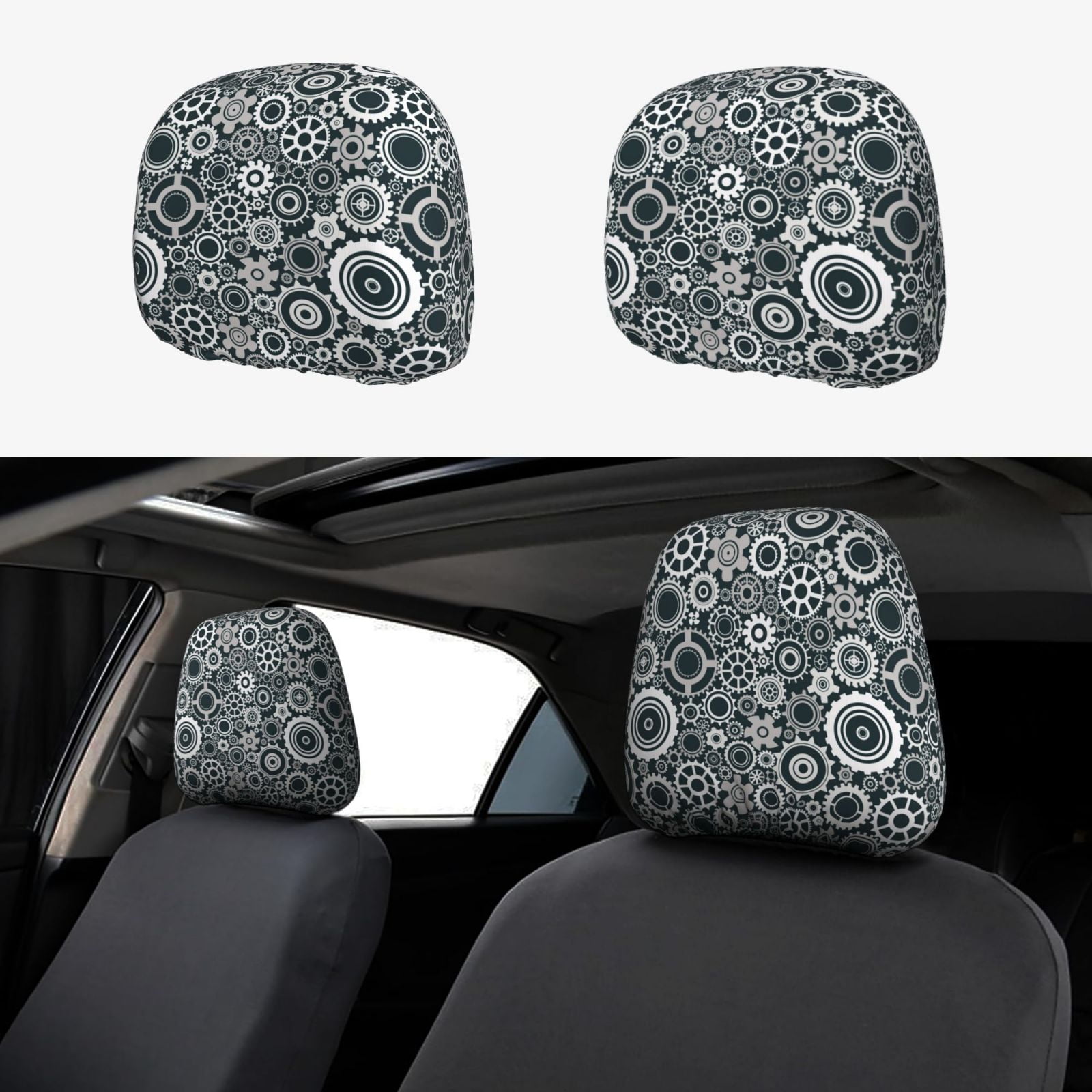 2 PCS Car Headrest Cover, white gear Pattern Soft Car Seat Head Rest ...