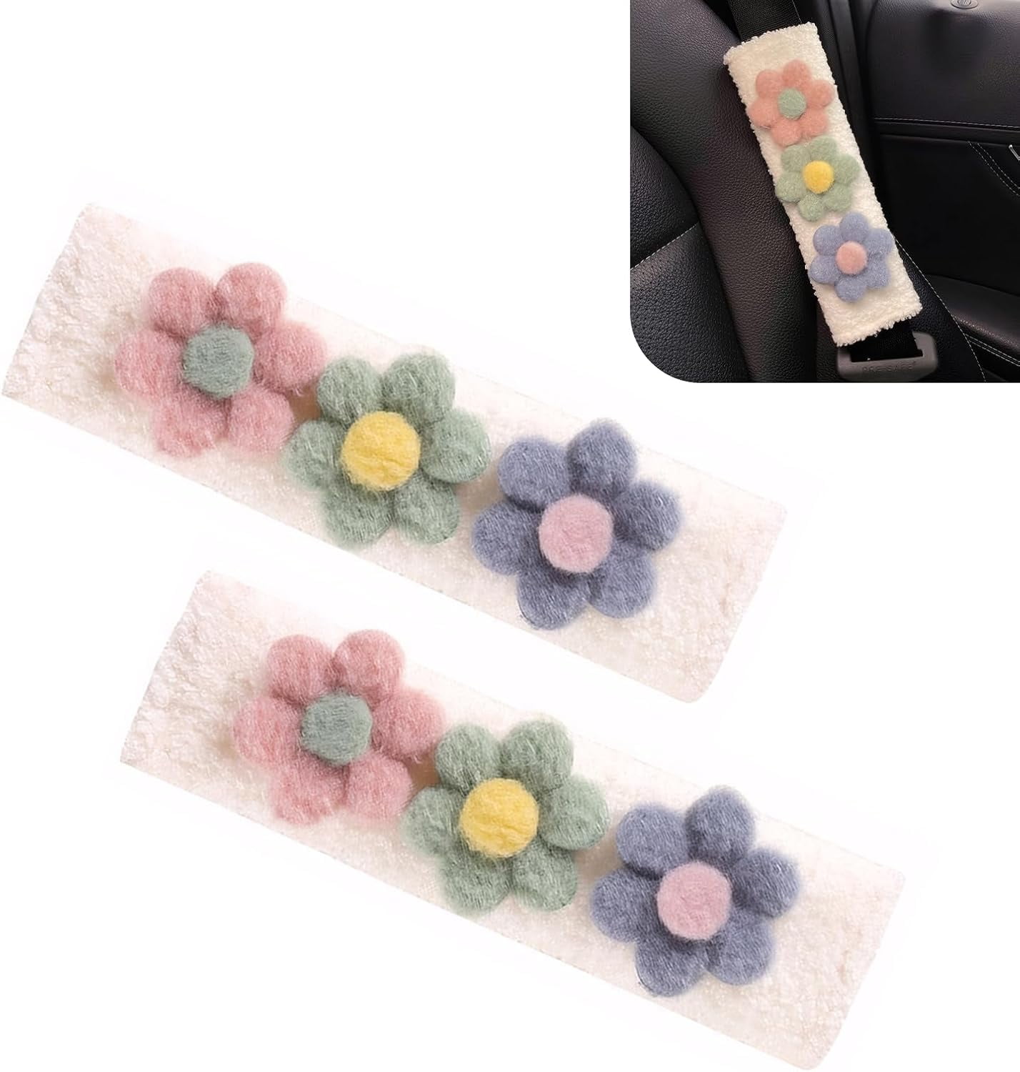 2 PCS Car Seat Belt Cover Pads, Cute Flower Safety Seatbelt Covers ...
