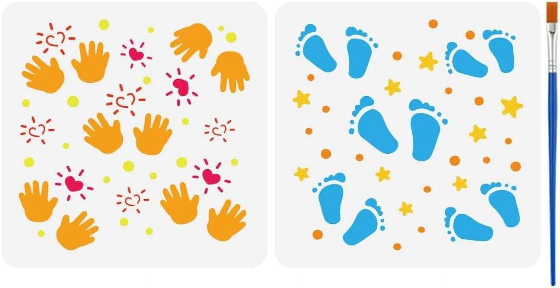 2 PCS Cartoon Handprint Footprints Painting Stencil 5.9x5.9inch Dots ...