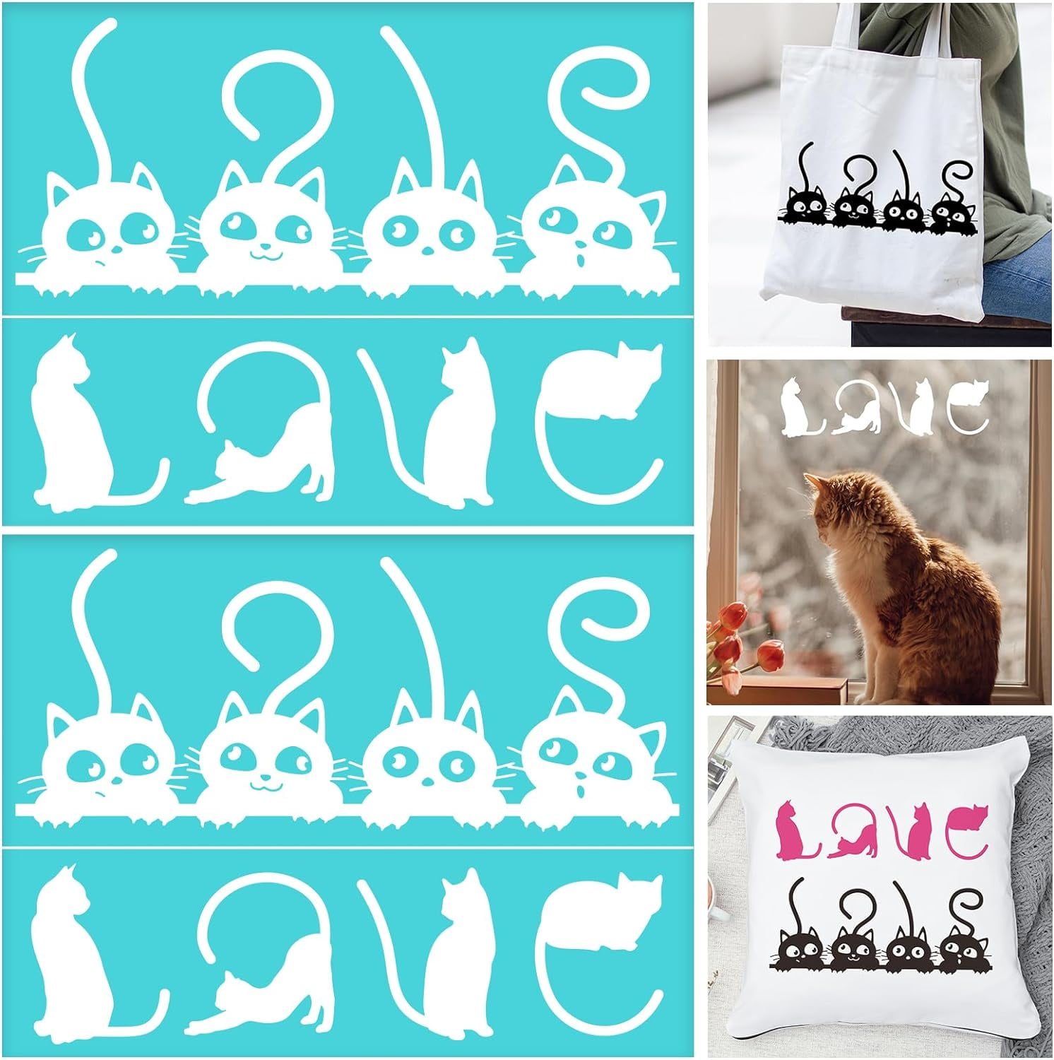 2 PCS Cat Silk Screen Printing Stencils 11x8.5 Self-Adhesive Silkscreen ...