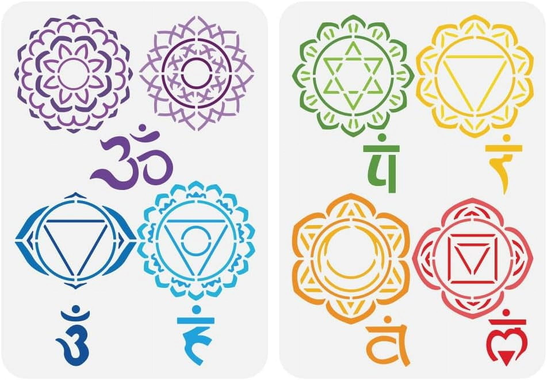 2 PCS Chakra Symbols Painting Stencil 8.3x11.7inch Reusable Yoga ...
