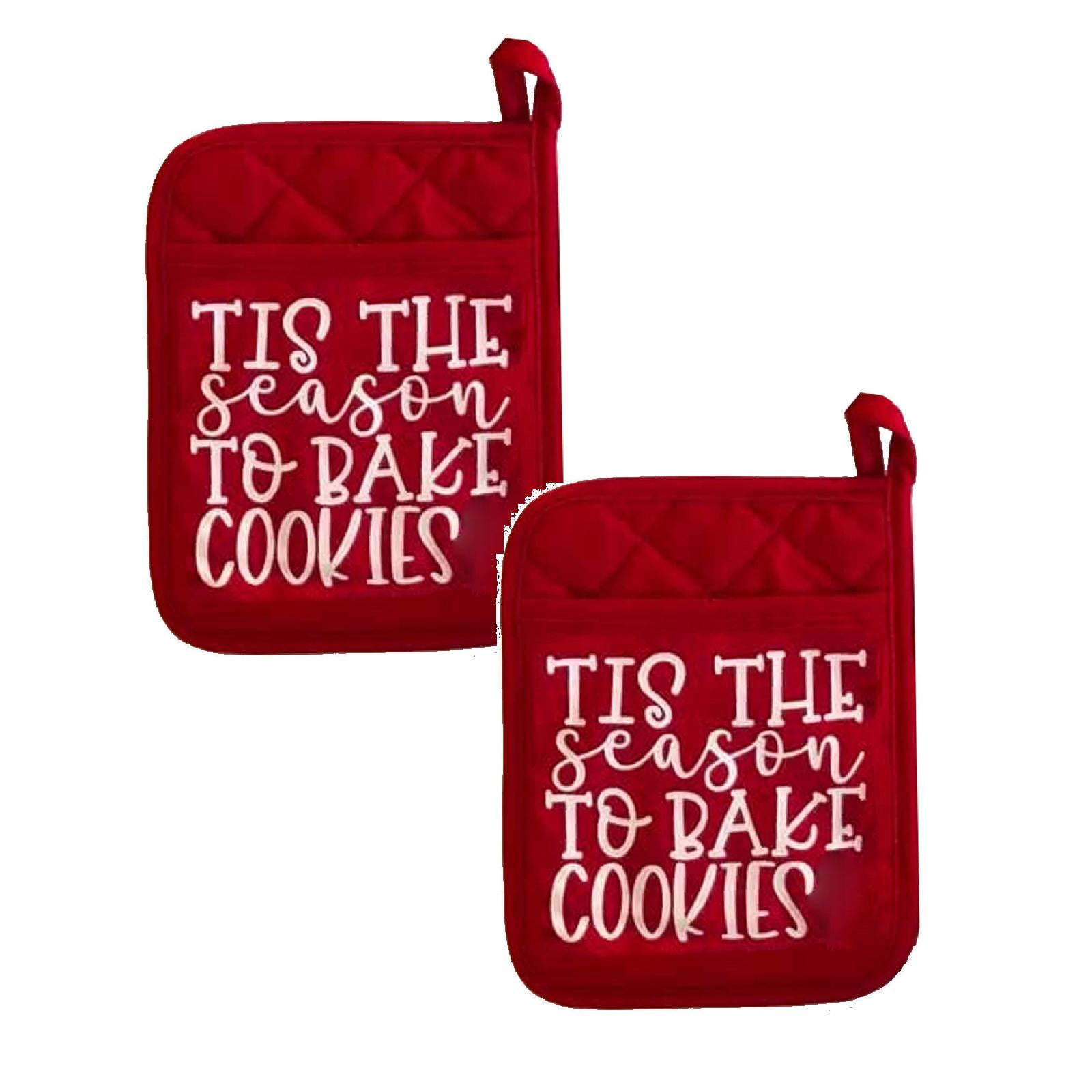 2 PCS Christmas Baking Gift Set - Printed Oven Mitts & Pot Holder Kit ...
