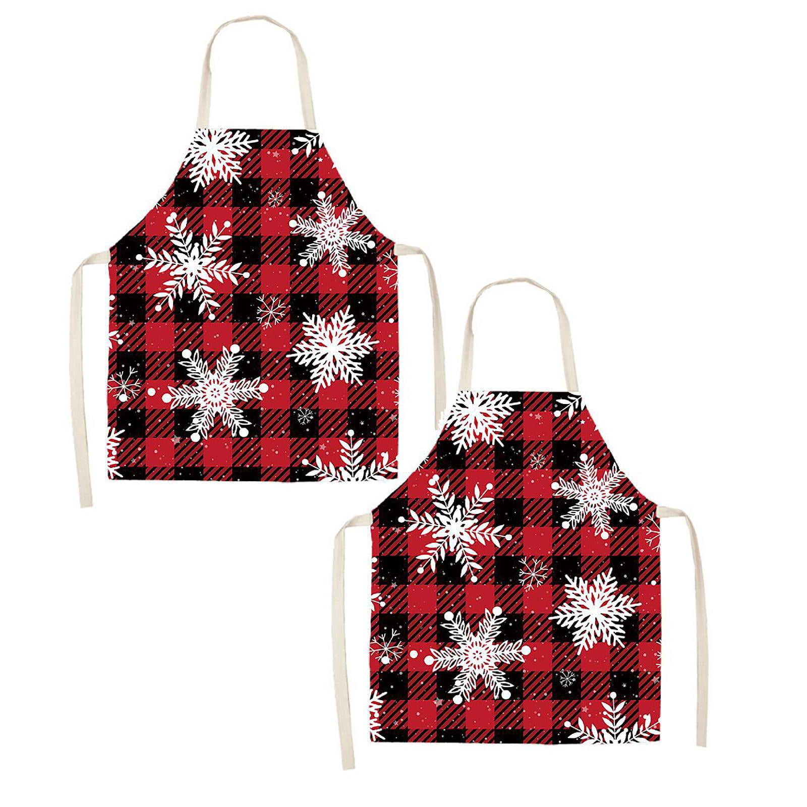 2 PCS Christmas Kitchen Cooking Aprons Plaid Aprons Adjustable Buffalo ...
