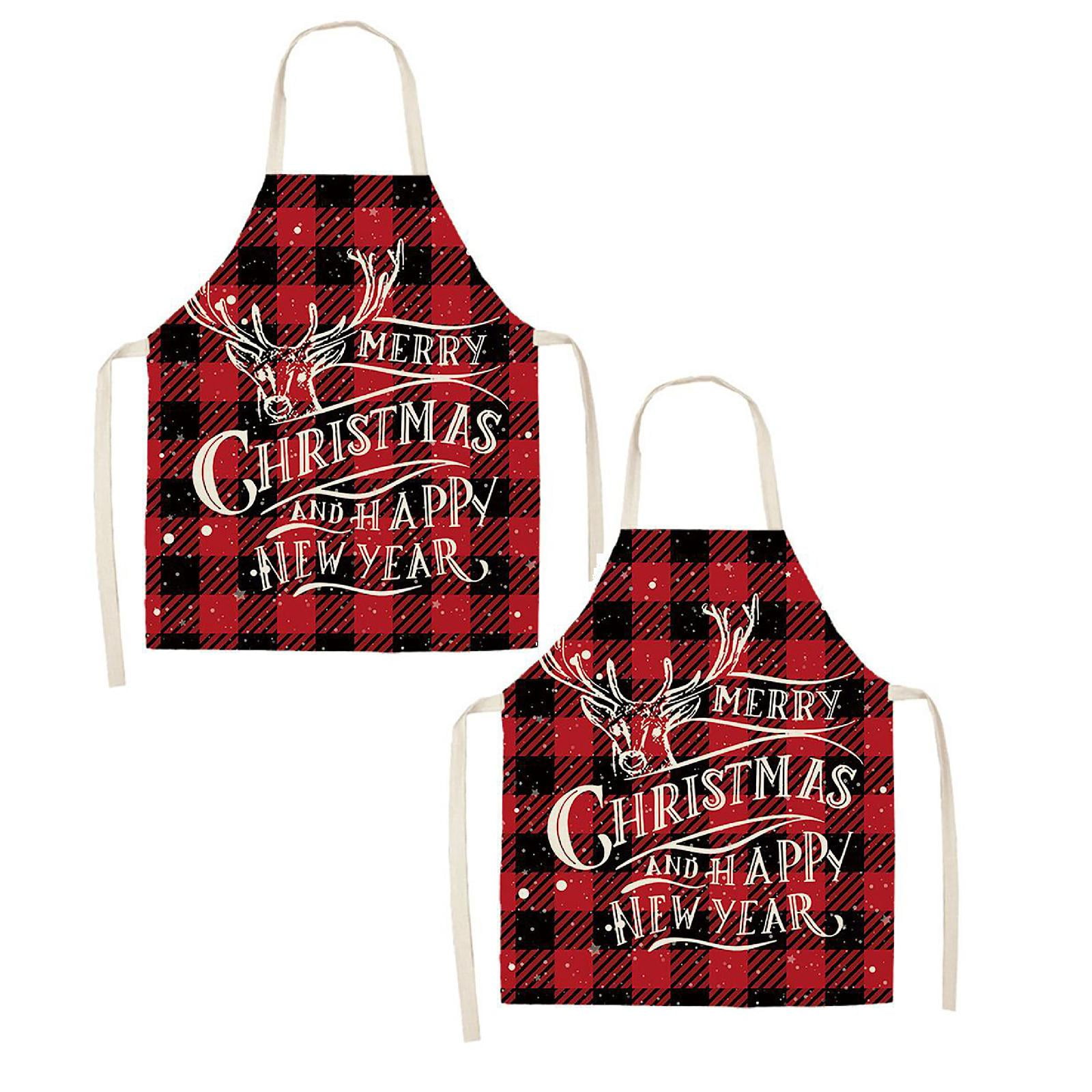 2 PCS Christmas Kitchen Cooking Aprons Plaid Aprons Adjustable Buffalo ...