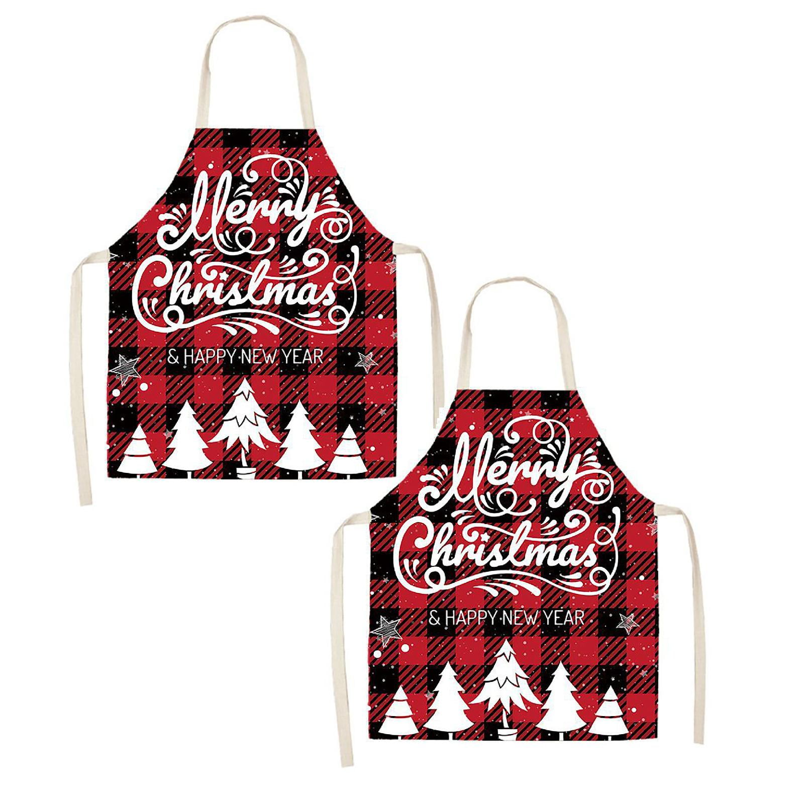 2 PCS Christmas Kitchen Cooking Aprons Plaid Aprons Adjustable Buffalo ...