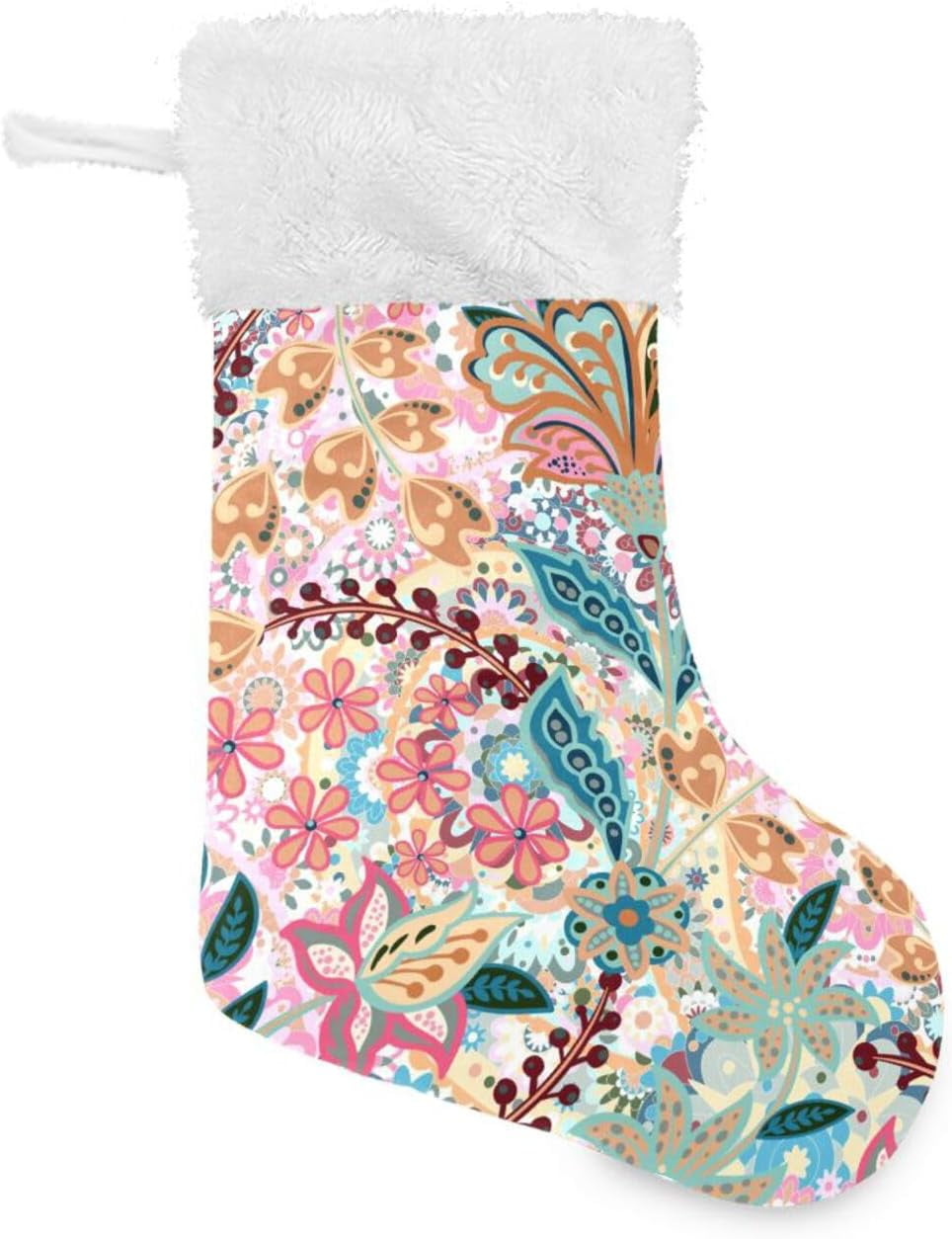 2 PCS Christmas Stocking Colorful Floral Pattern Big Warm 18 x 12 Inch ...