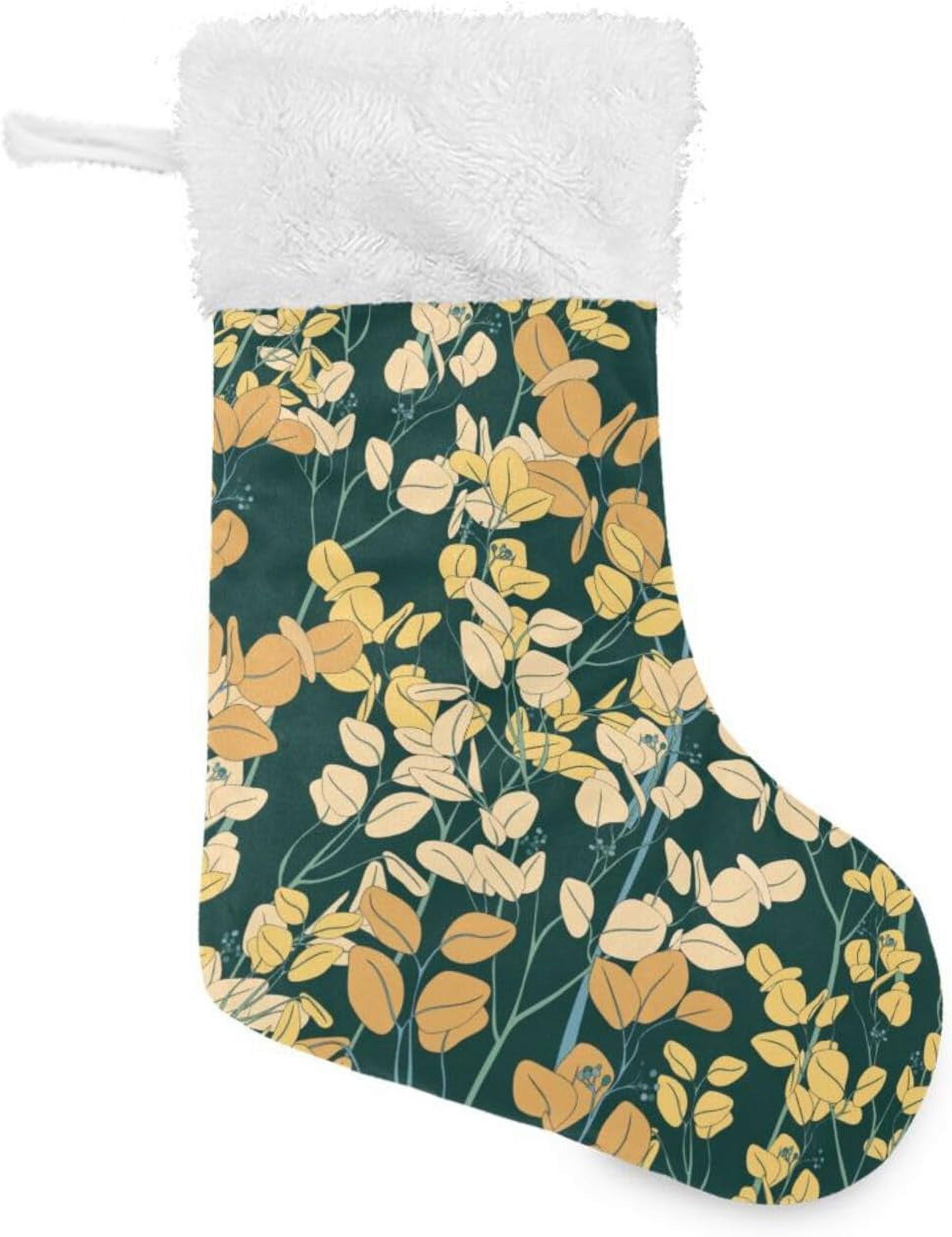 2 PCS Christmas Stocking Golden Leaf Texture Big Warm 18 x 12 Inch ...