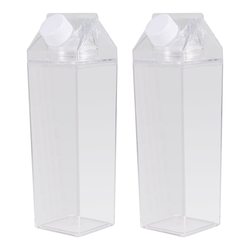 2 PCS Clear Square Milk Juice Water Bottle Portable Plastic Cup Milk Carton Water Bottle Outdoor ...