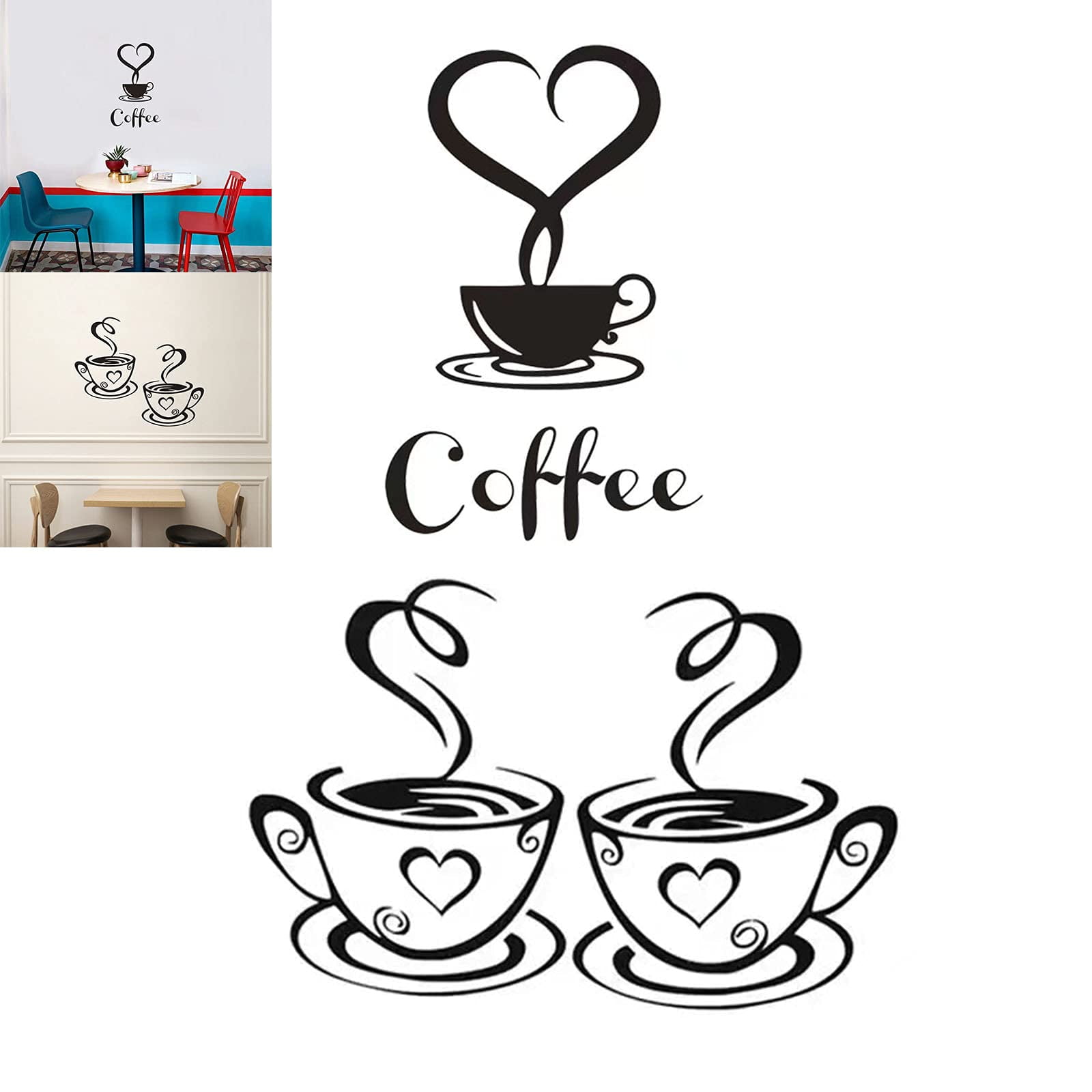 2 PCS Coffee Bar Wall Decor Coffee Cup Sign Wall Stickers Removable DIY ...