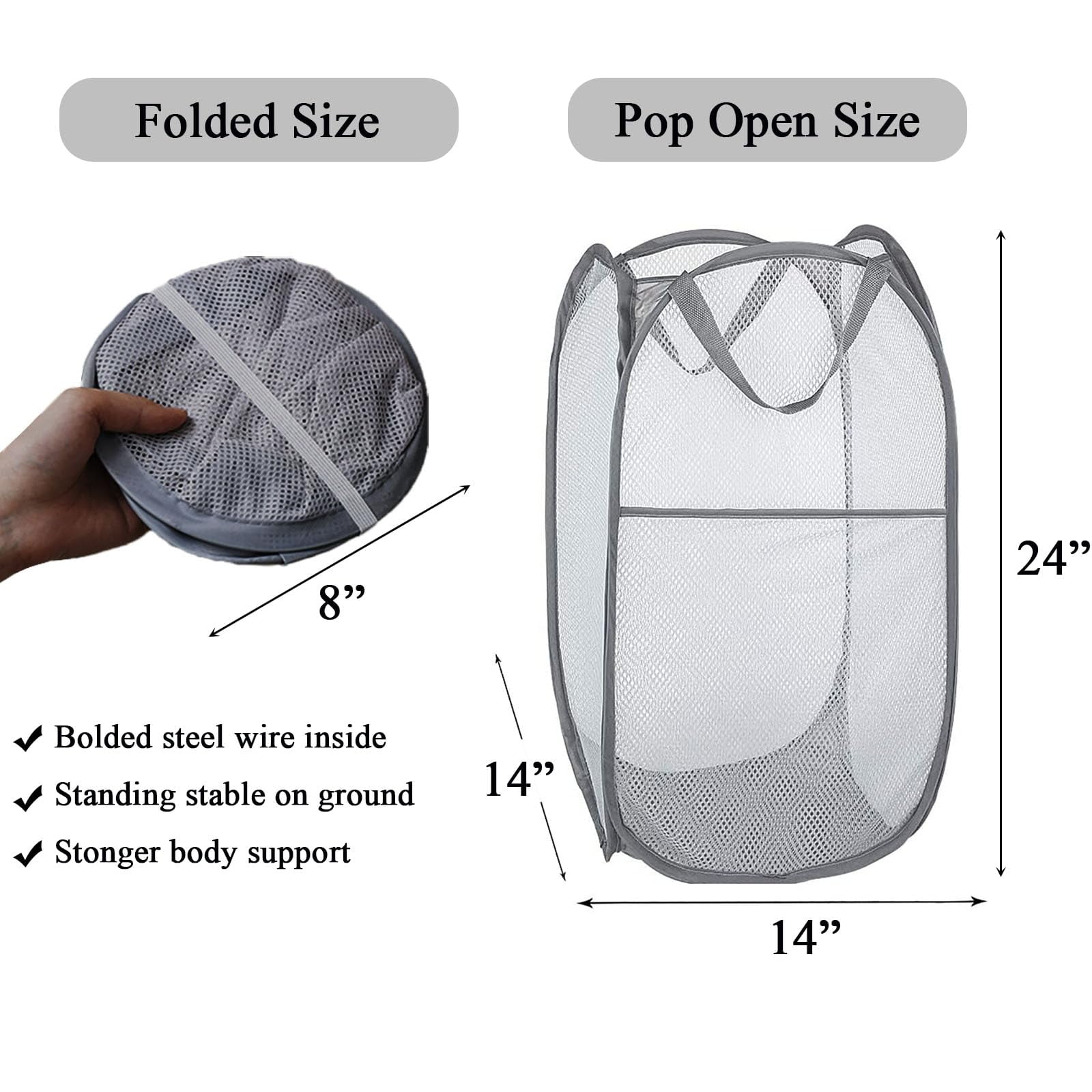 2 PCS Collapsible Mesh Pop Up Laundry Baskets with Wide Opening and ...