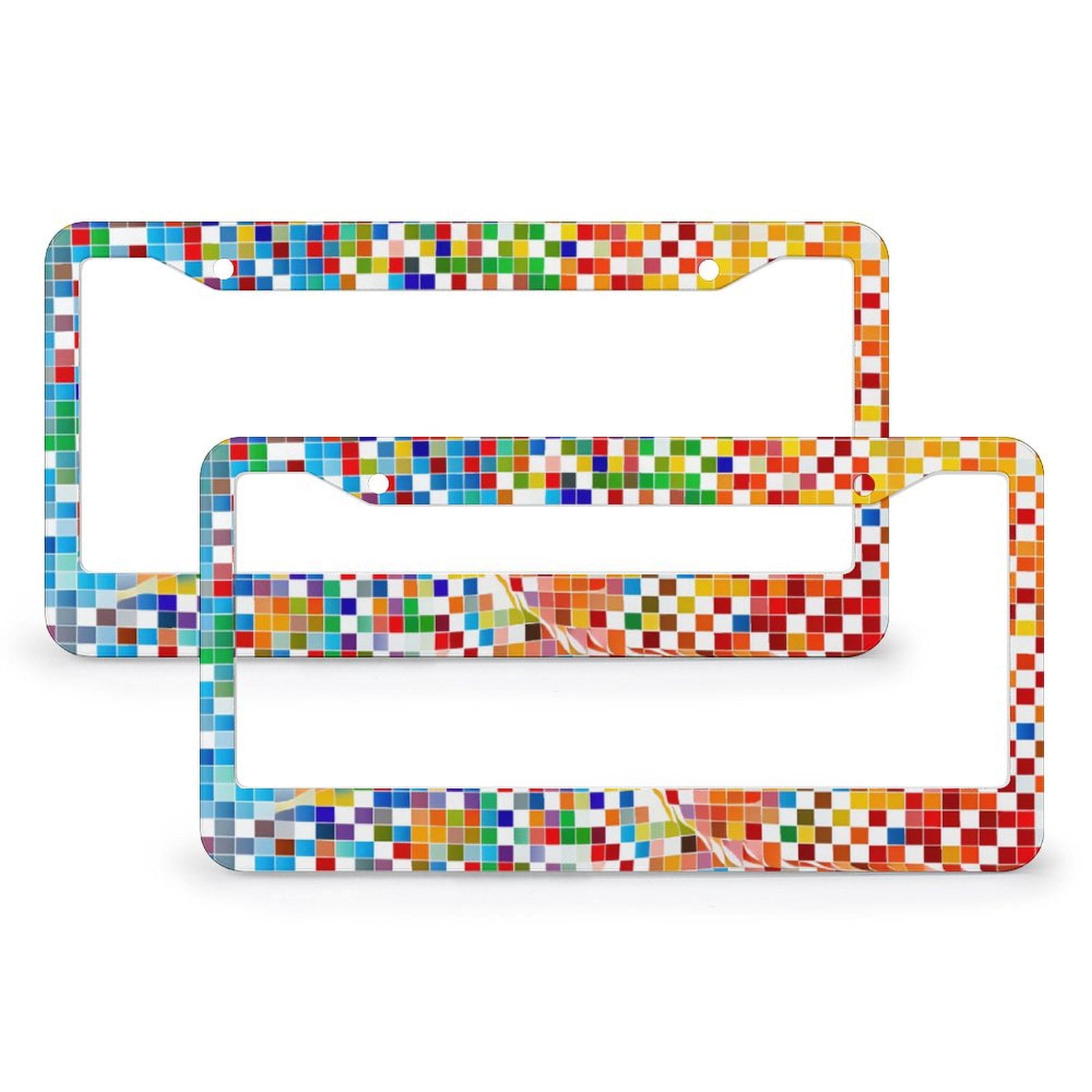 2 PCS Colorful Square License Plate Cover Rainbow Colored Geometric ...