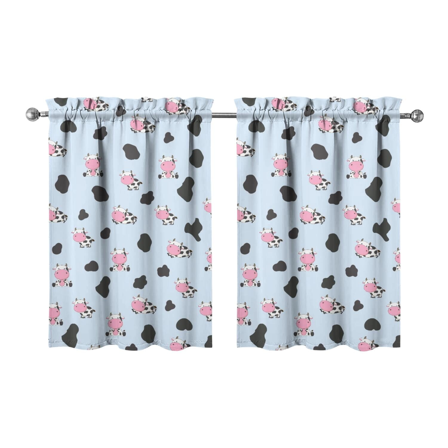 2 PCS Cow Pattern Tier Curtains for Kitchen Windows, Black & White ...