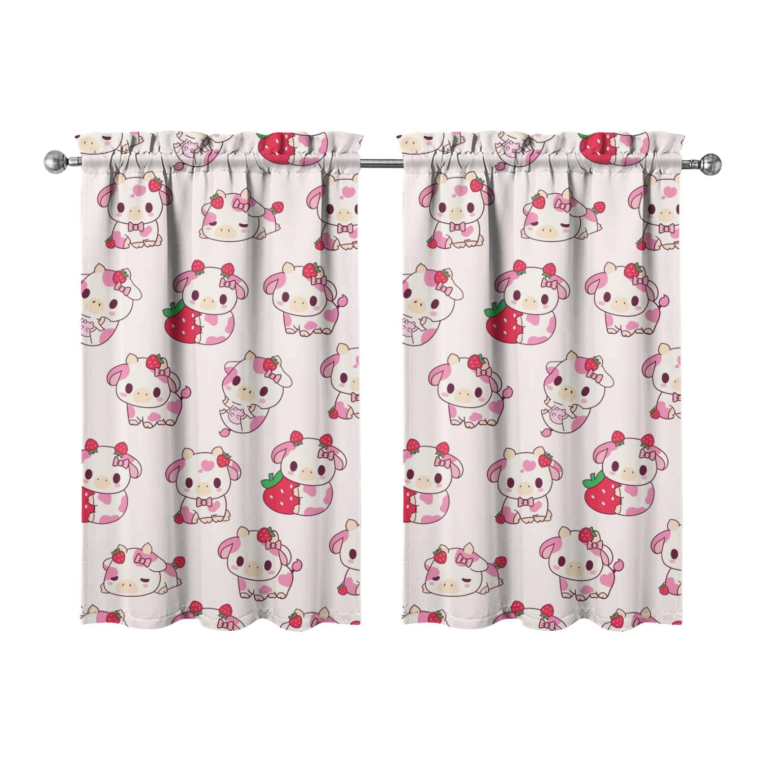 2 PCS Cow Pattern Tier Curtains for Kitchen Windows, Black & White ...