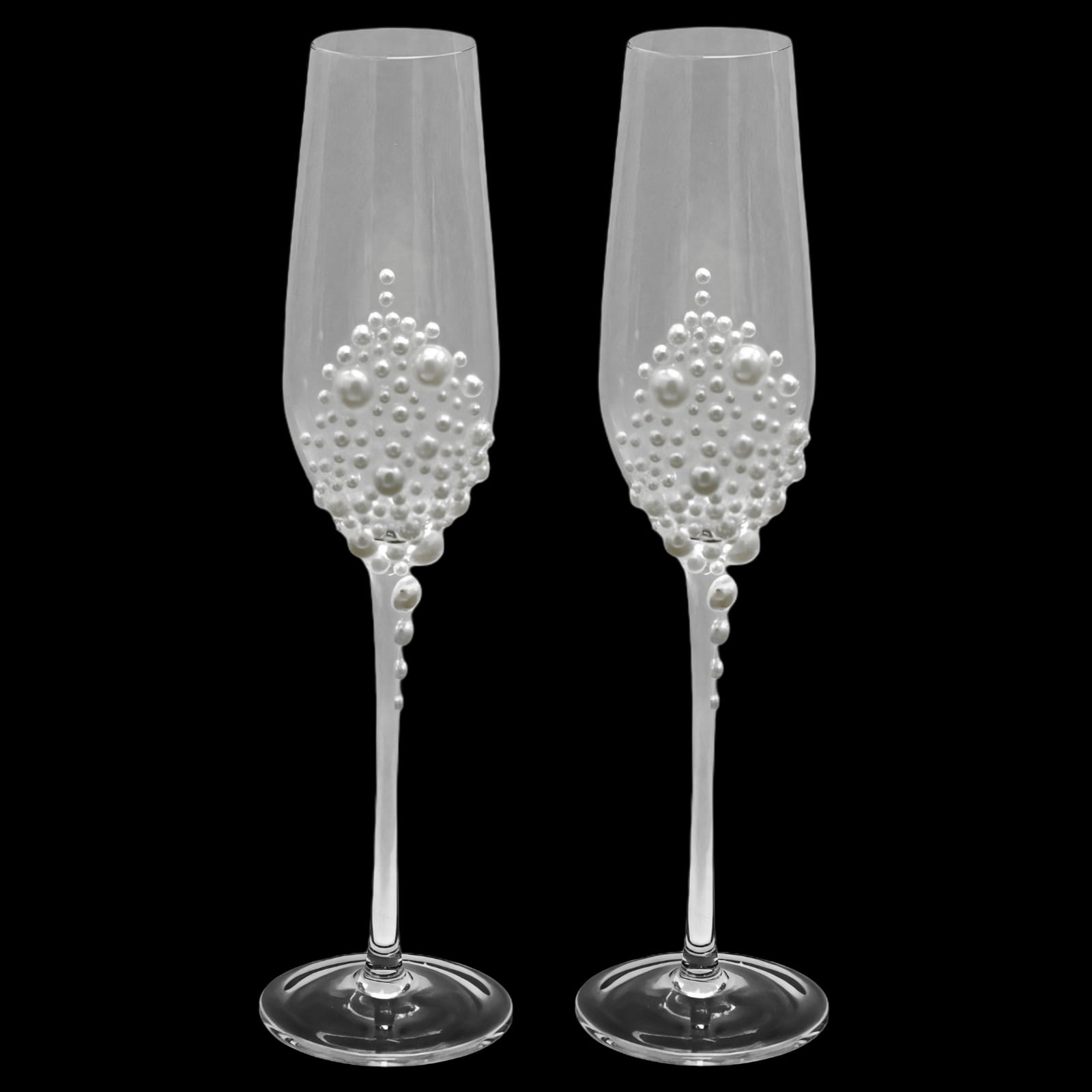2 PCS Crystal Champagne Flutes, Clear Champagne Flute with Pearls ...